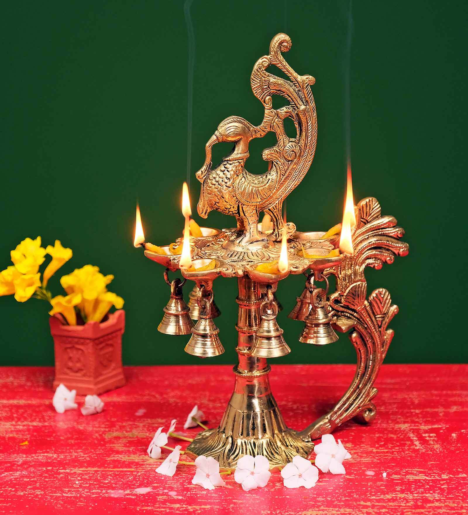 Buy Brass Peacock Diya with Bells By Ekaa Online - Diyas - Diyas - Home ...