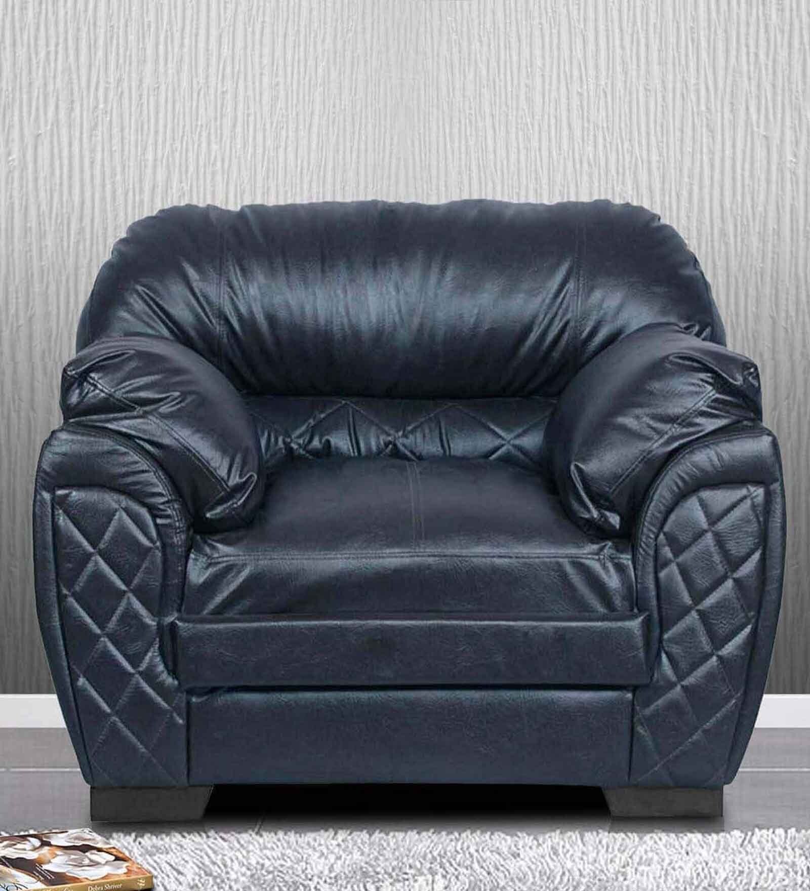 Buy Brayden One Seater Sofa in Black Leatherette by Tezerac Online - 1 ...