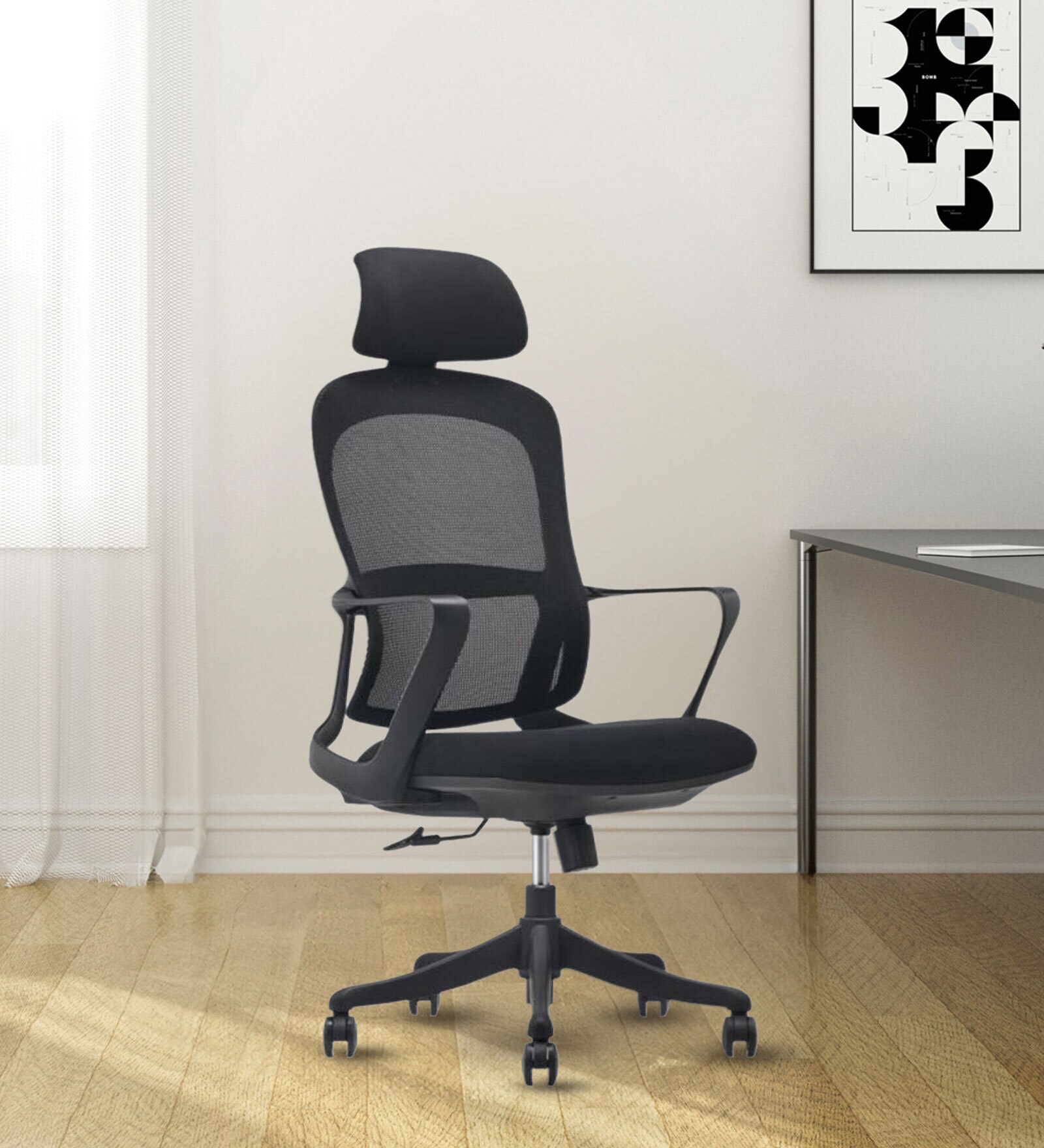 Buy Breeze Breathable Mesh Ergonic Chair in Black Colour with Headrest ...