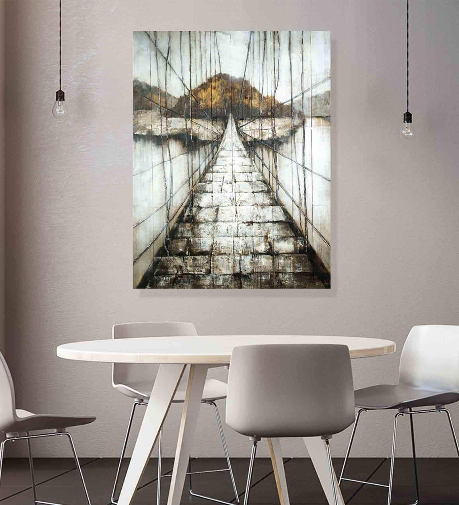 Buy Bridge By The River Original Painting On Mango Wood By All Home ...