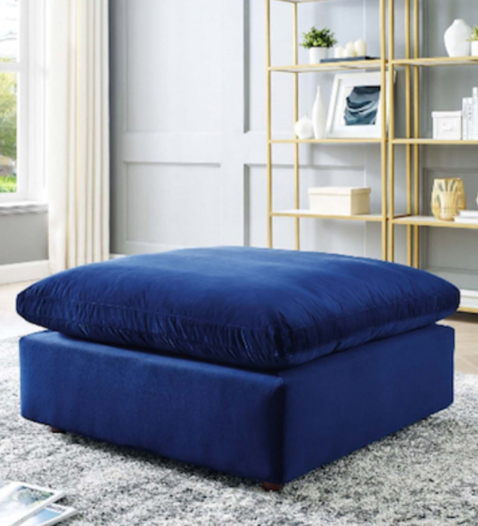 Buy Brit Cushioned Pouffe in Royal Navy Blue Colour at 100% OFF by ...