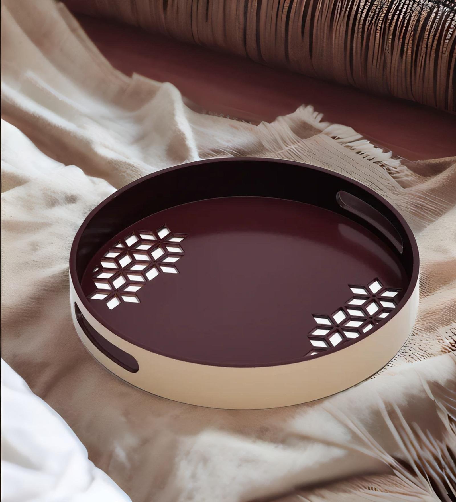 Buy Brown & Beige Mdf Round Serving Tray at 31% OFF by @home | Pepperfry