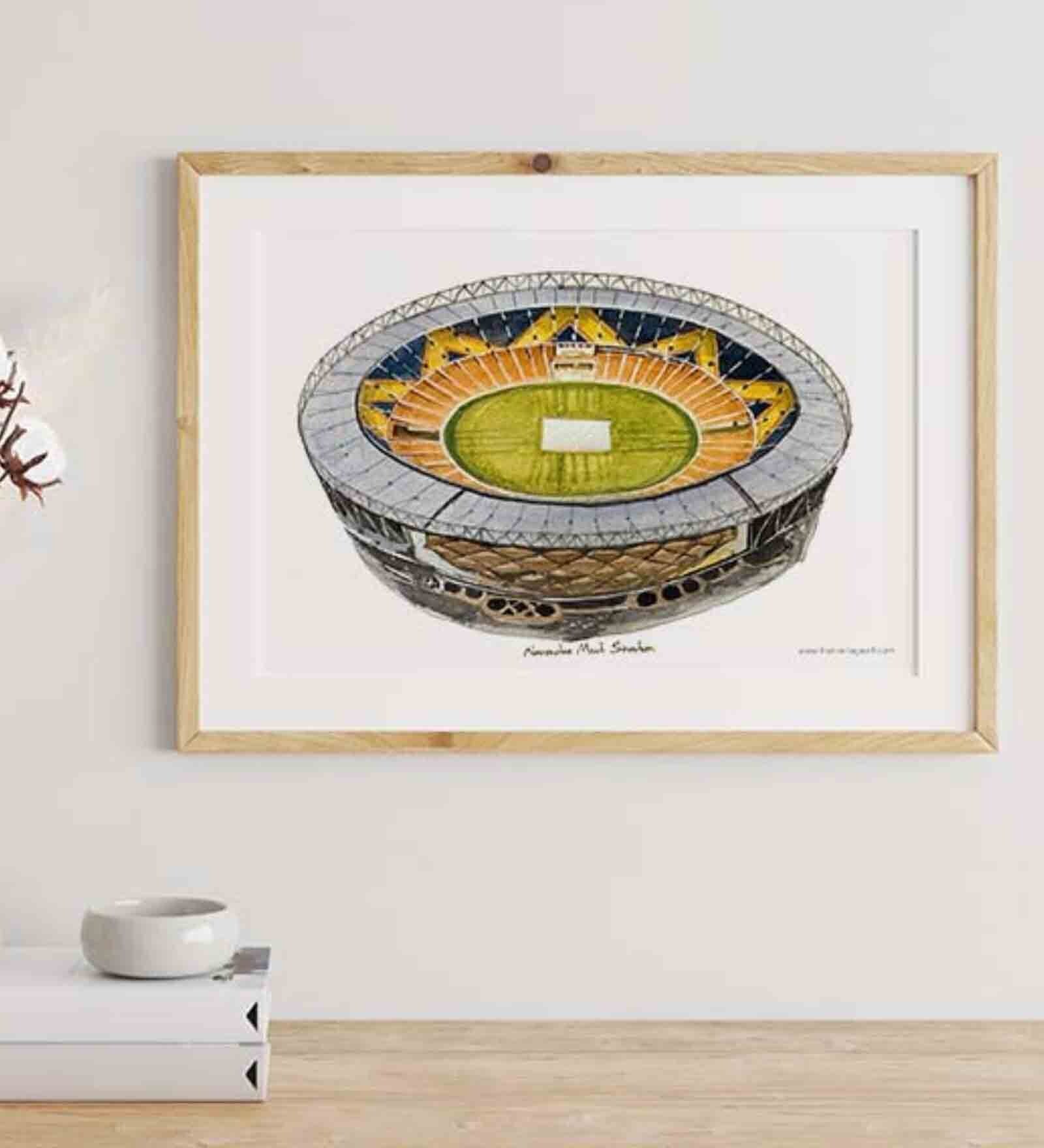 Buy Narendra Modi Stadium Brown & Black Landscape Framed Digital Art ...