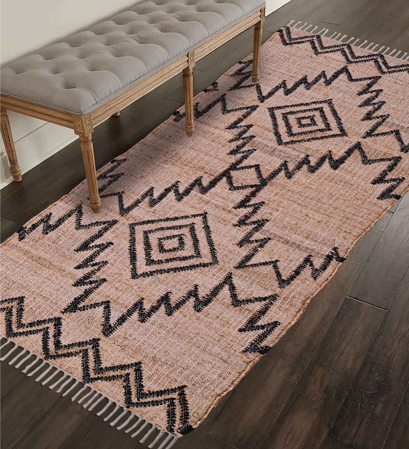 Buy Brown & Black Hand-woven Jute & cotton 2.5 x 8 Feet Geometric ...