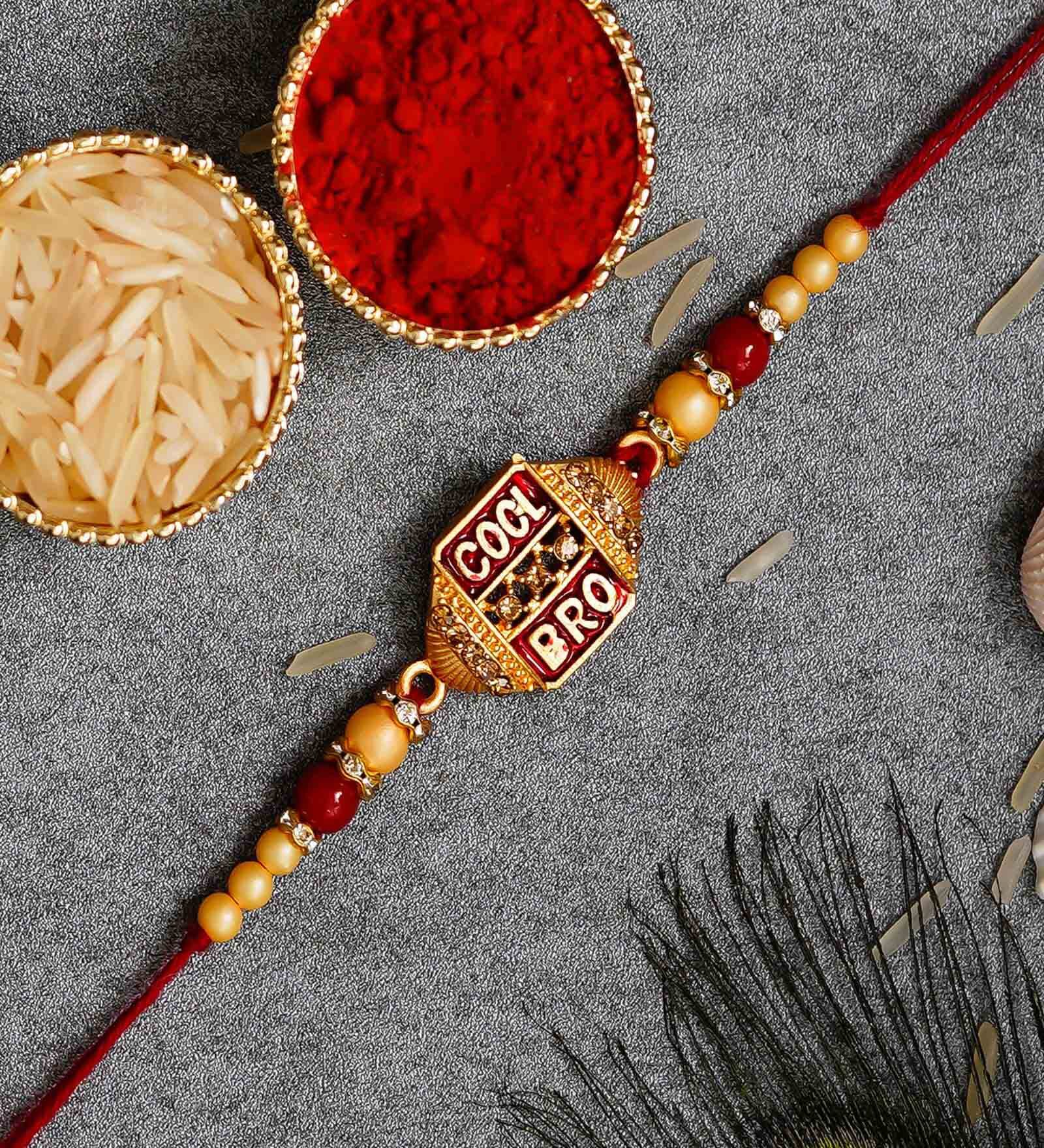 Buy Brown & Golden \Cool Bro\ Designer Rakhi with Roli Chawal Pack at 6 ...