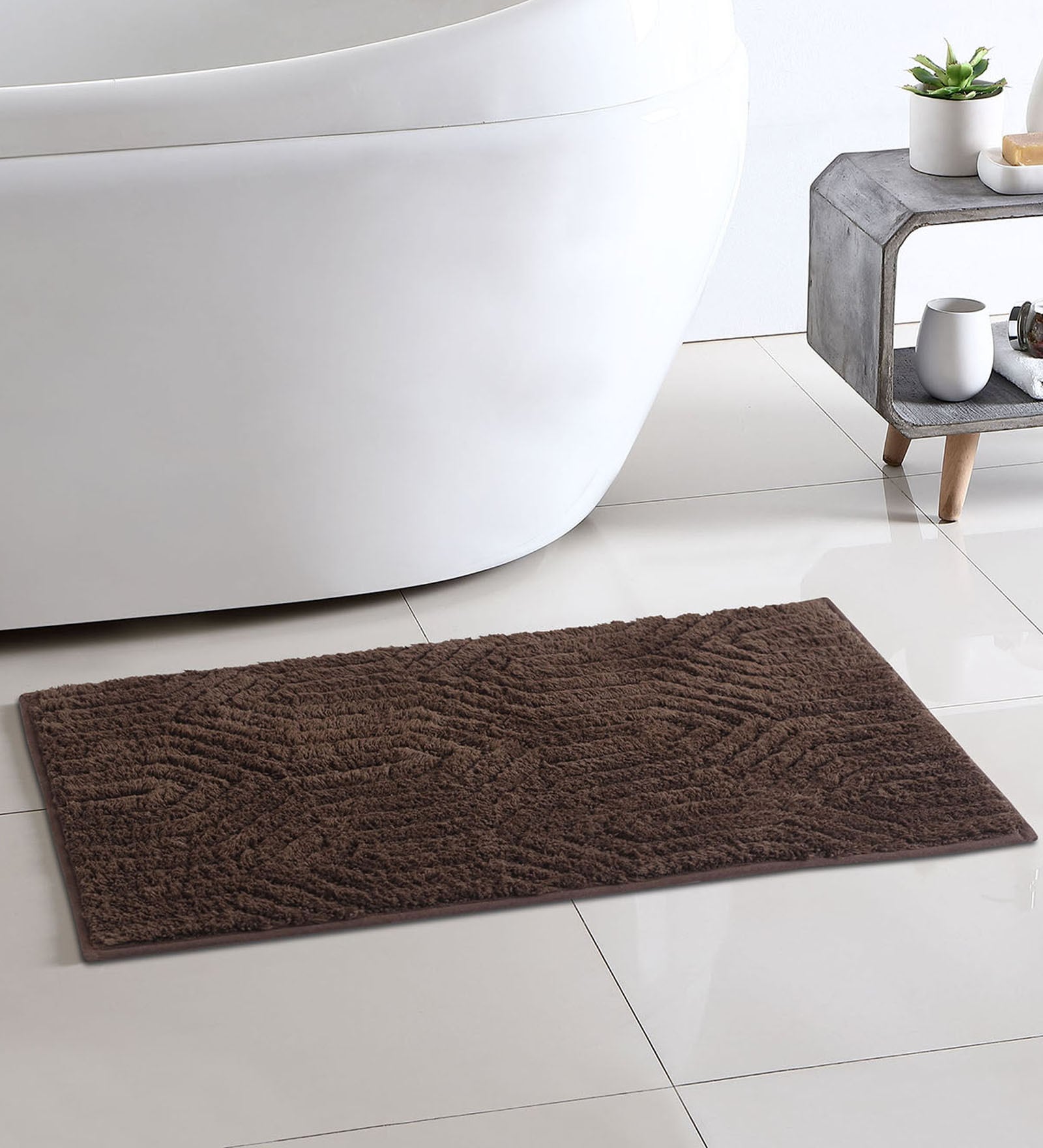 Buy Brown Cotton 40X60 Inches Bath Mat by Obsessions Online - Geometric ...