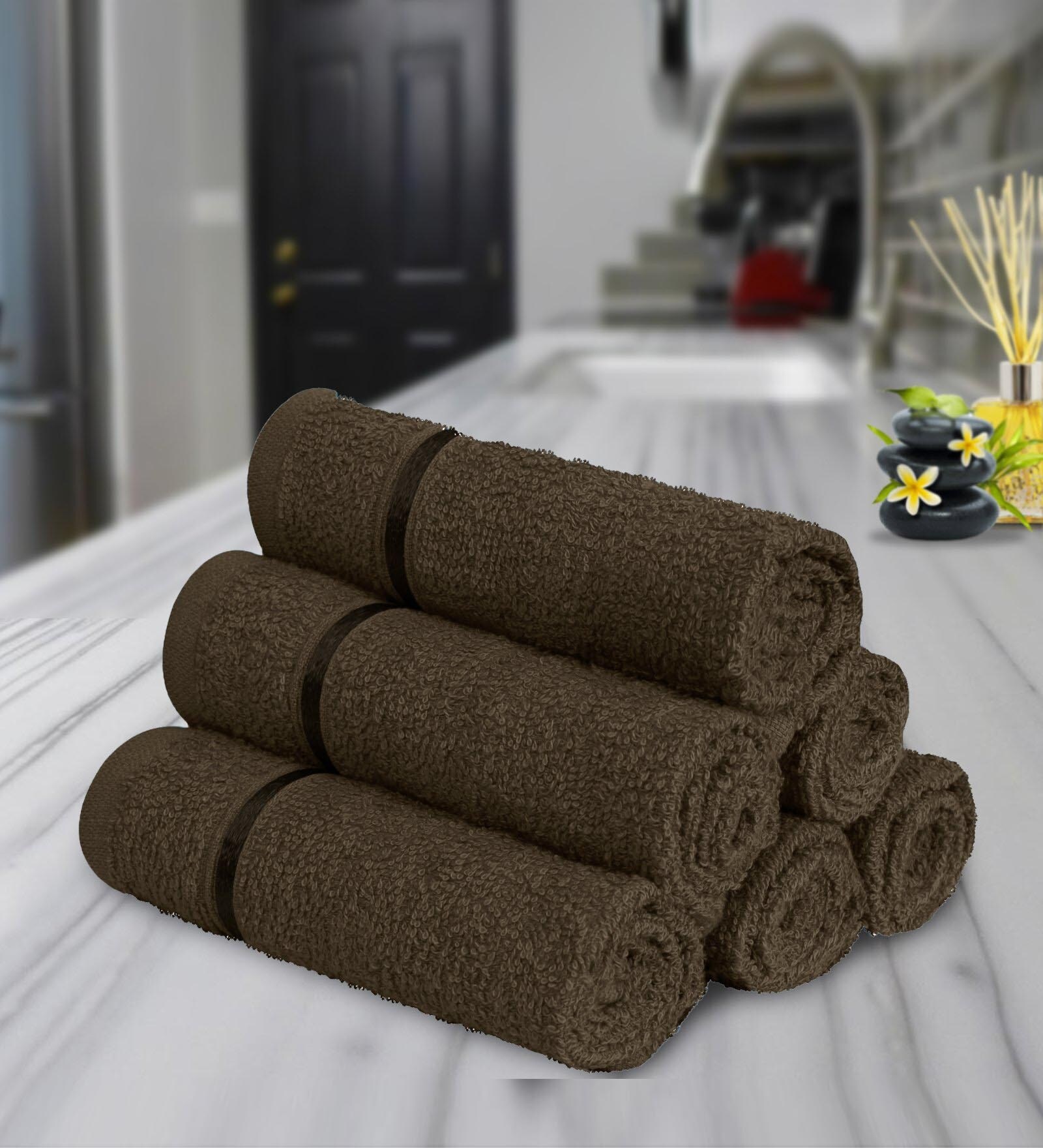 Buy Brown 100% Cotton Solid 450 GSM Face Towel (Set of 6) Collection by ...