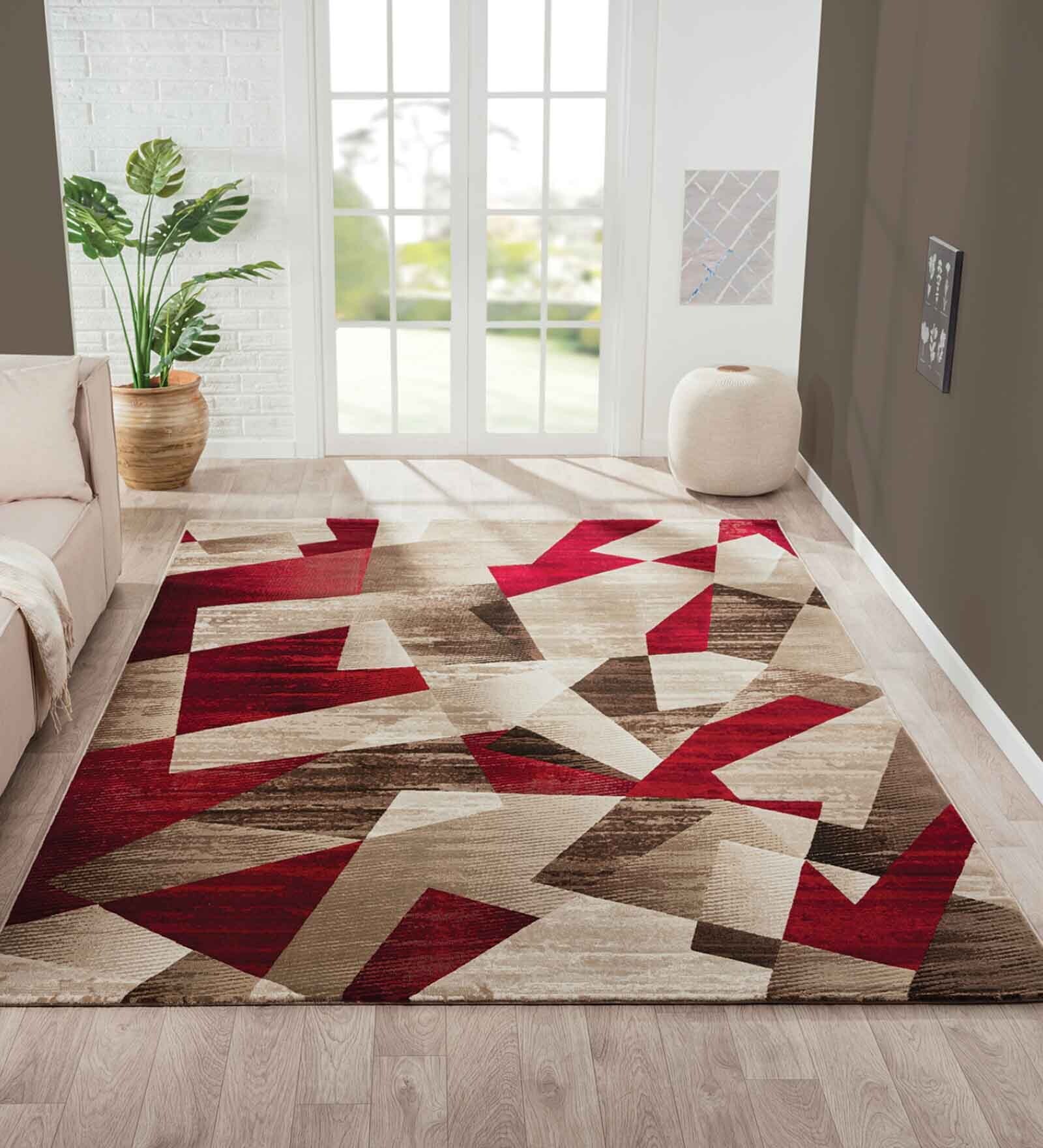 Buy Brown 100% Polyester Abstract 4 x 6 Feet Machine Made Carpet by ...