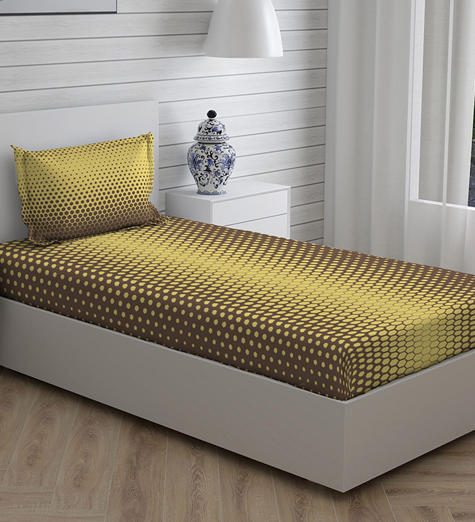 Buy Brown Geometric 120 TC Cotton Single Bed Sized Bed Sheets With 1 ...
