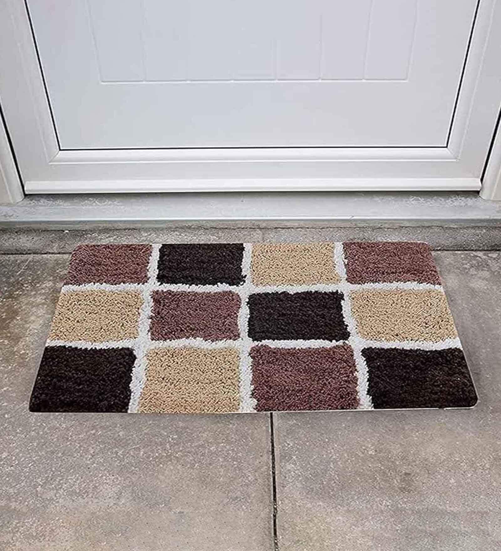 Buy Brown Geometric Cotton 24x16 Inches AntiSkid Door Mat (1Pc) at 38% ...