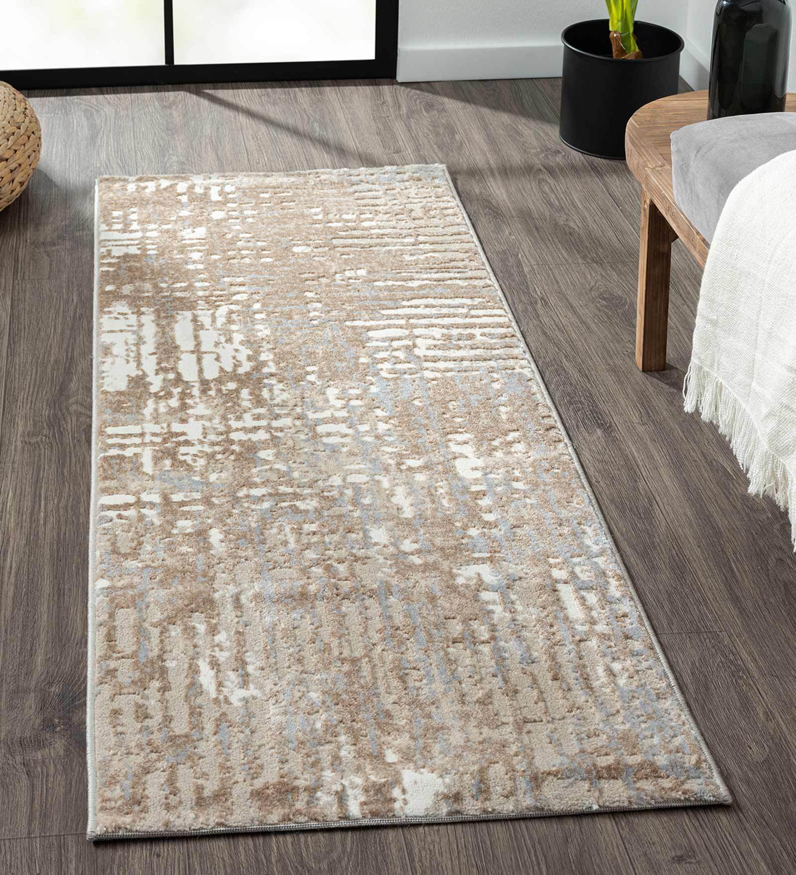 Buy Brown Abstract Polyester 59x24 Inches Machine Made Floor Runner By ...