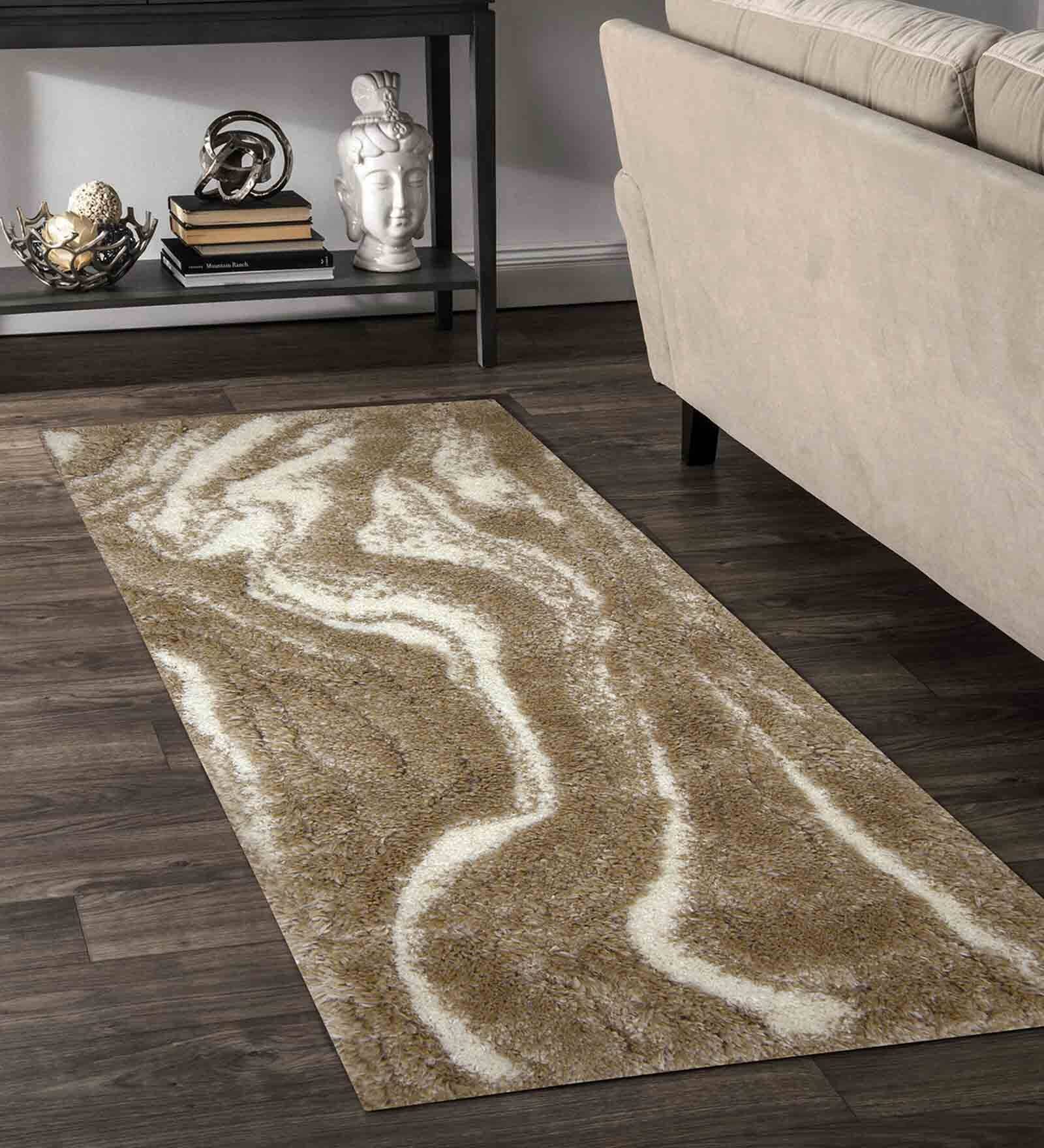 Buy Brown Abstract Polyester 59x24 Inches Machine Made Floor Runner By ...