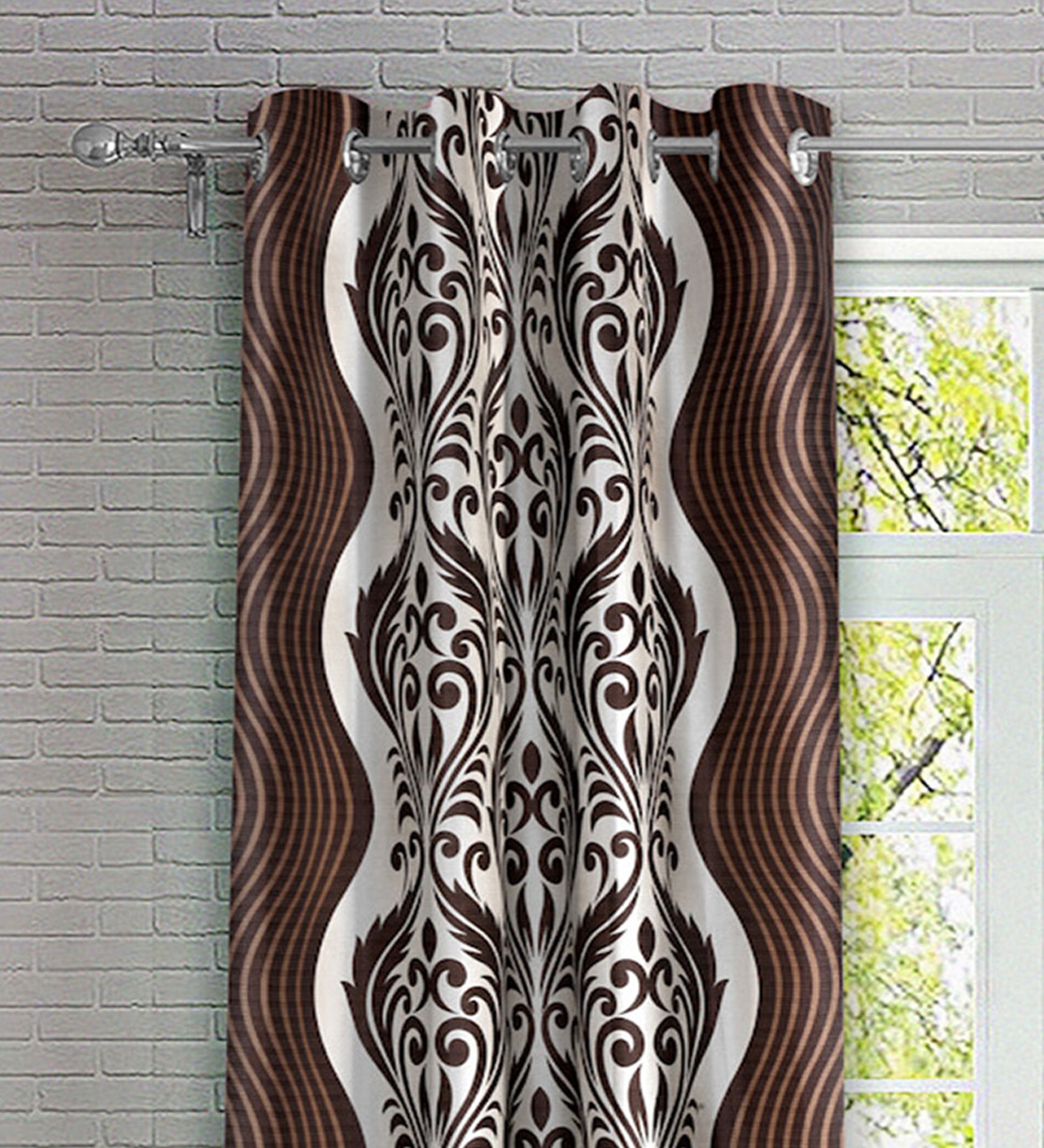 Buy Brown Traditonal Polyester 5ft Semisheer Eyelet (Set Of 2) at 57% ...