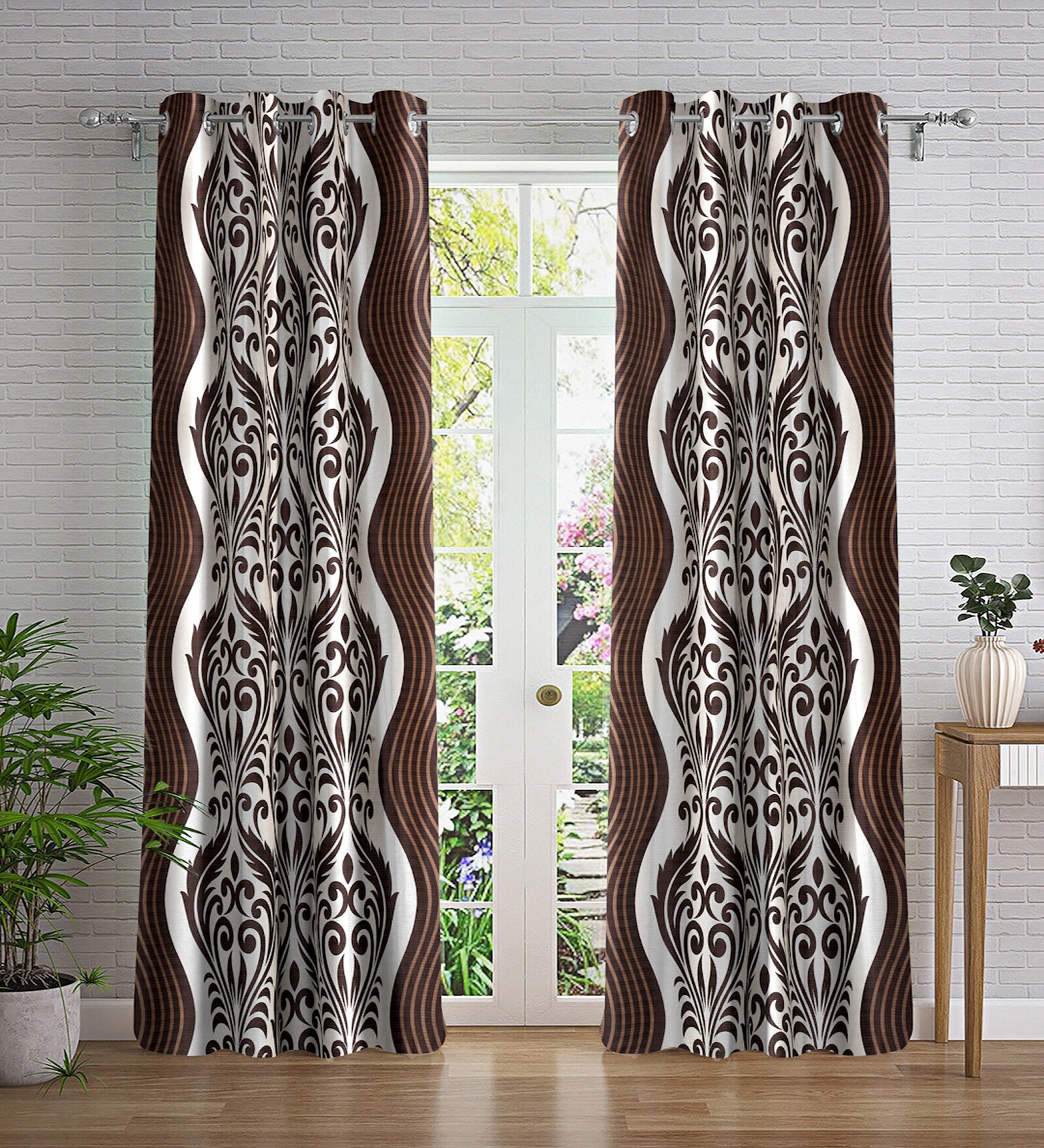 Buy Brown Traditonal Polyester 9ft Semisheer Eyelet (Set Of 2) at 66% ...