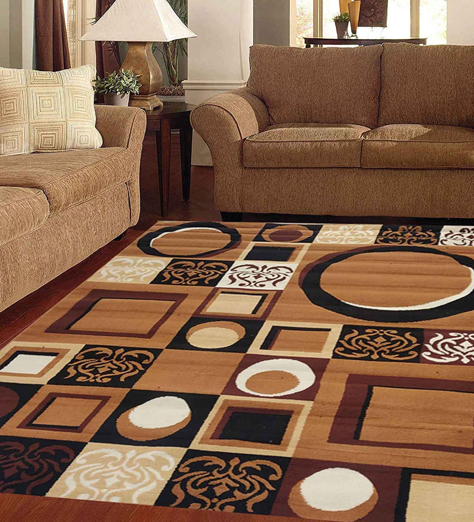 Buy Gold Geometric Acrylic 3 ft x 5 ft Machine Made Carpet by Rida ...