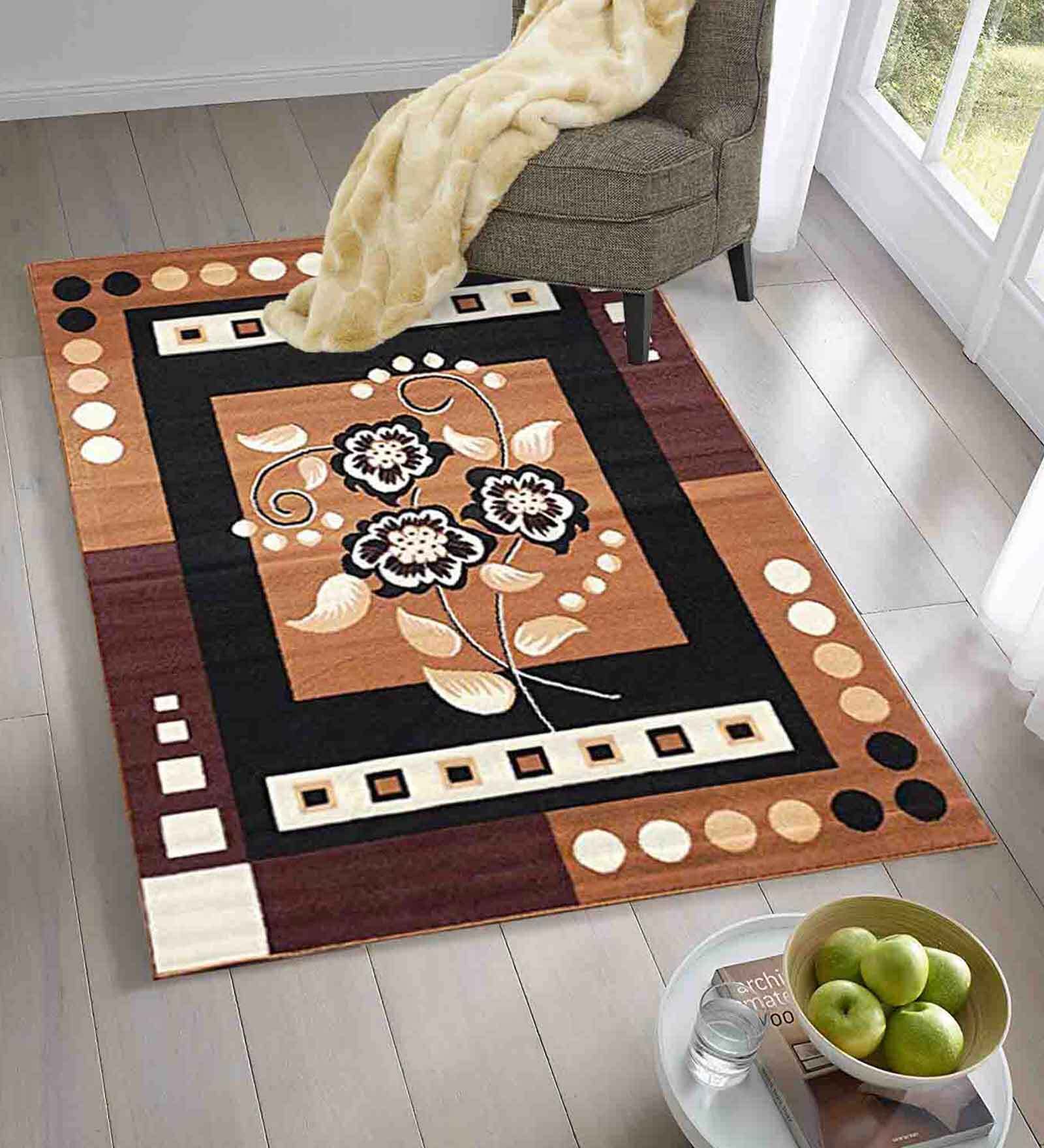 Buy Brown Floral Acrylic 5 ft x 7 ft Machine Made Carpet at 22% OFF by ...