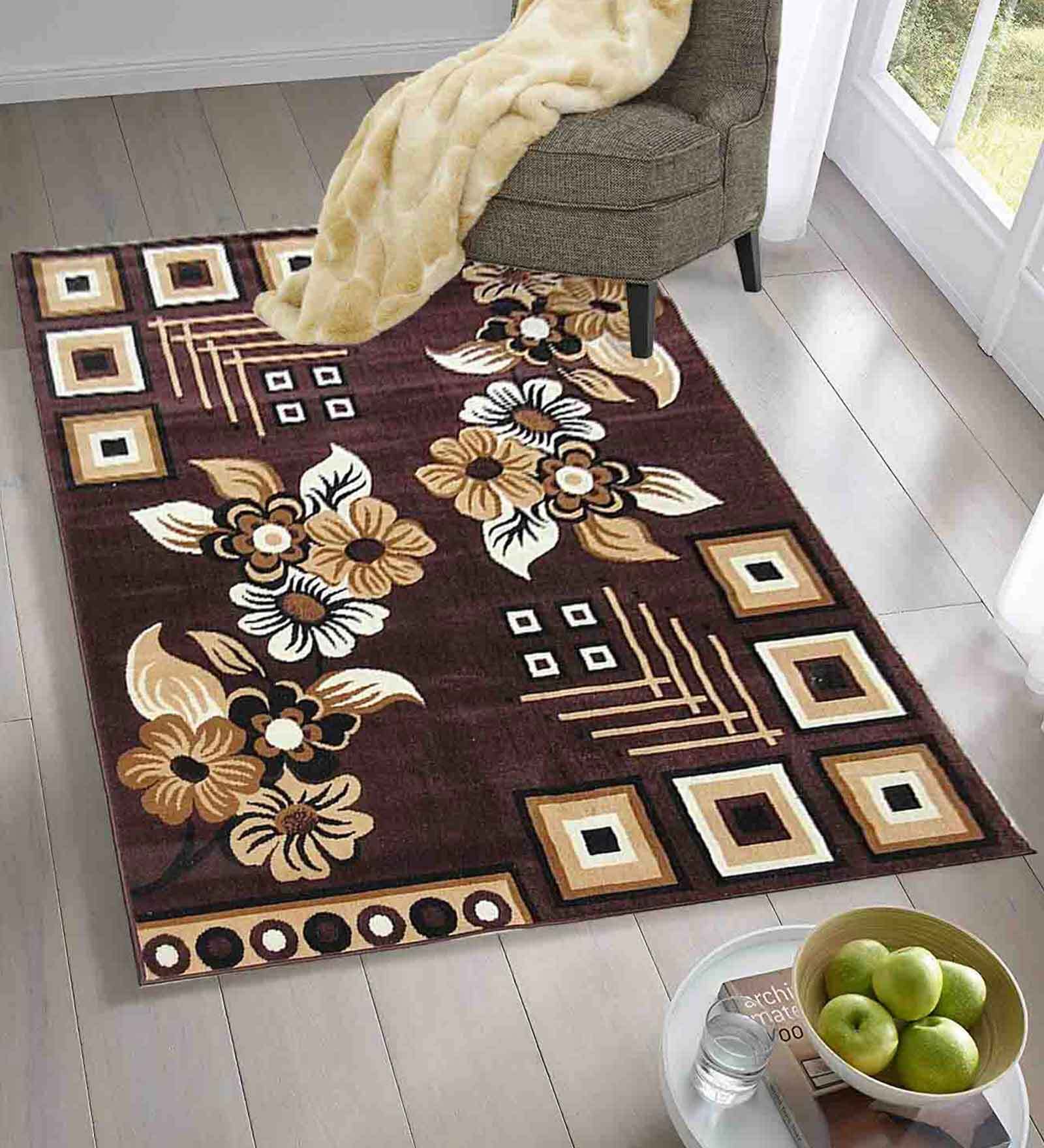 Buy Brown Floral Acrylic 8 ft x 10 ft Machine Made Carpet by Rida ...