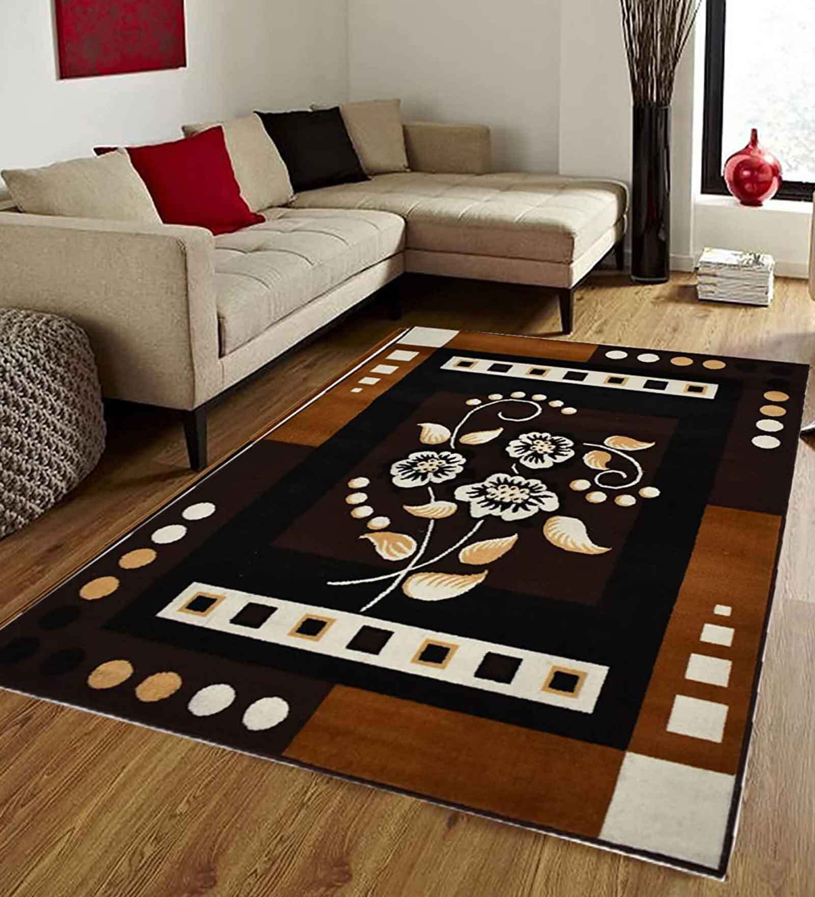 Buy Brown Floral Acrylic 6 ft x 9 ft Machine Made Carpet by Rida ...