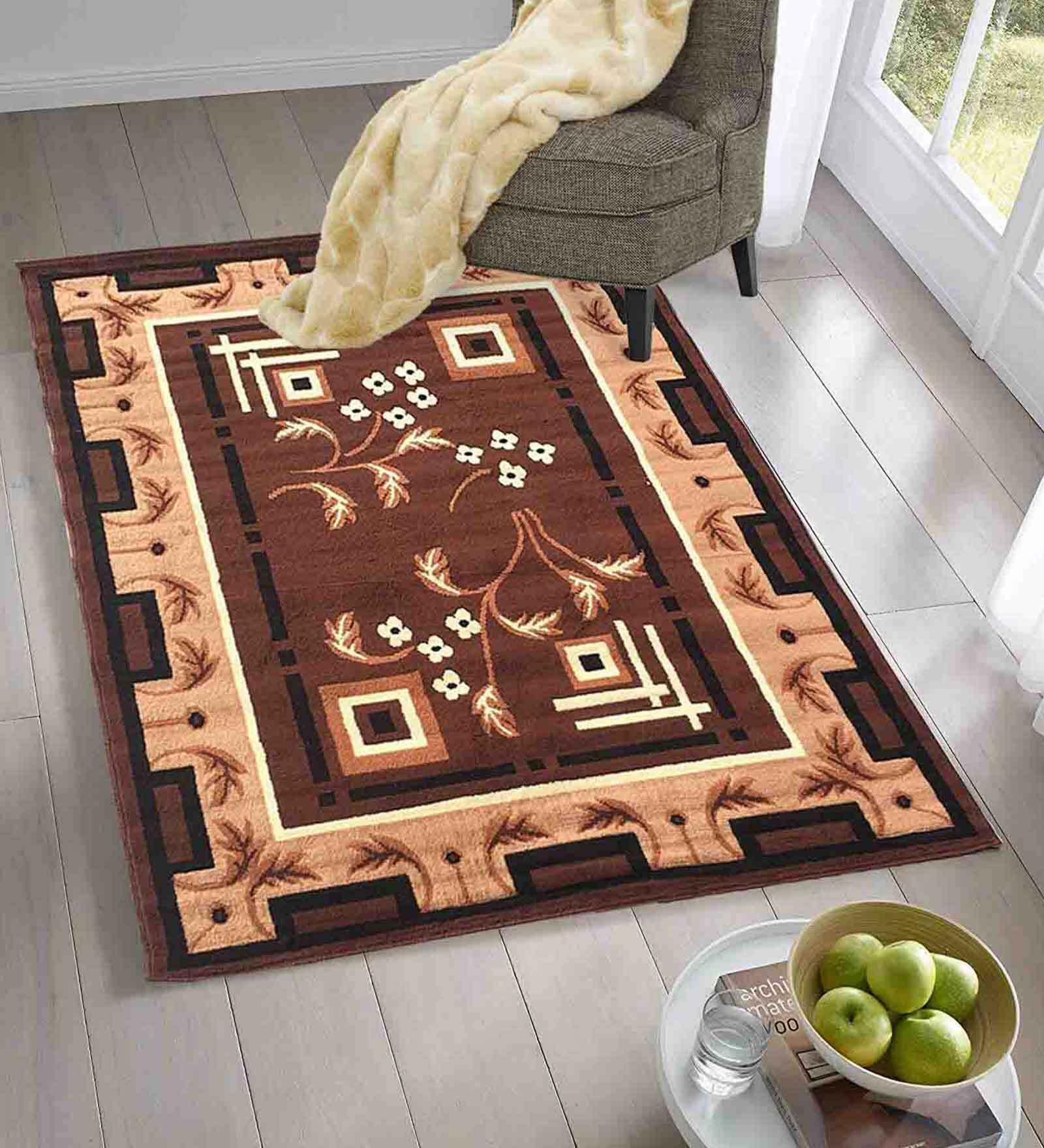 Buy Brown Floral Acrylic 8 ft x 10 ft Machine Made Carpet by Rida ...