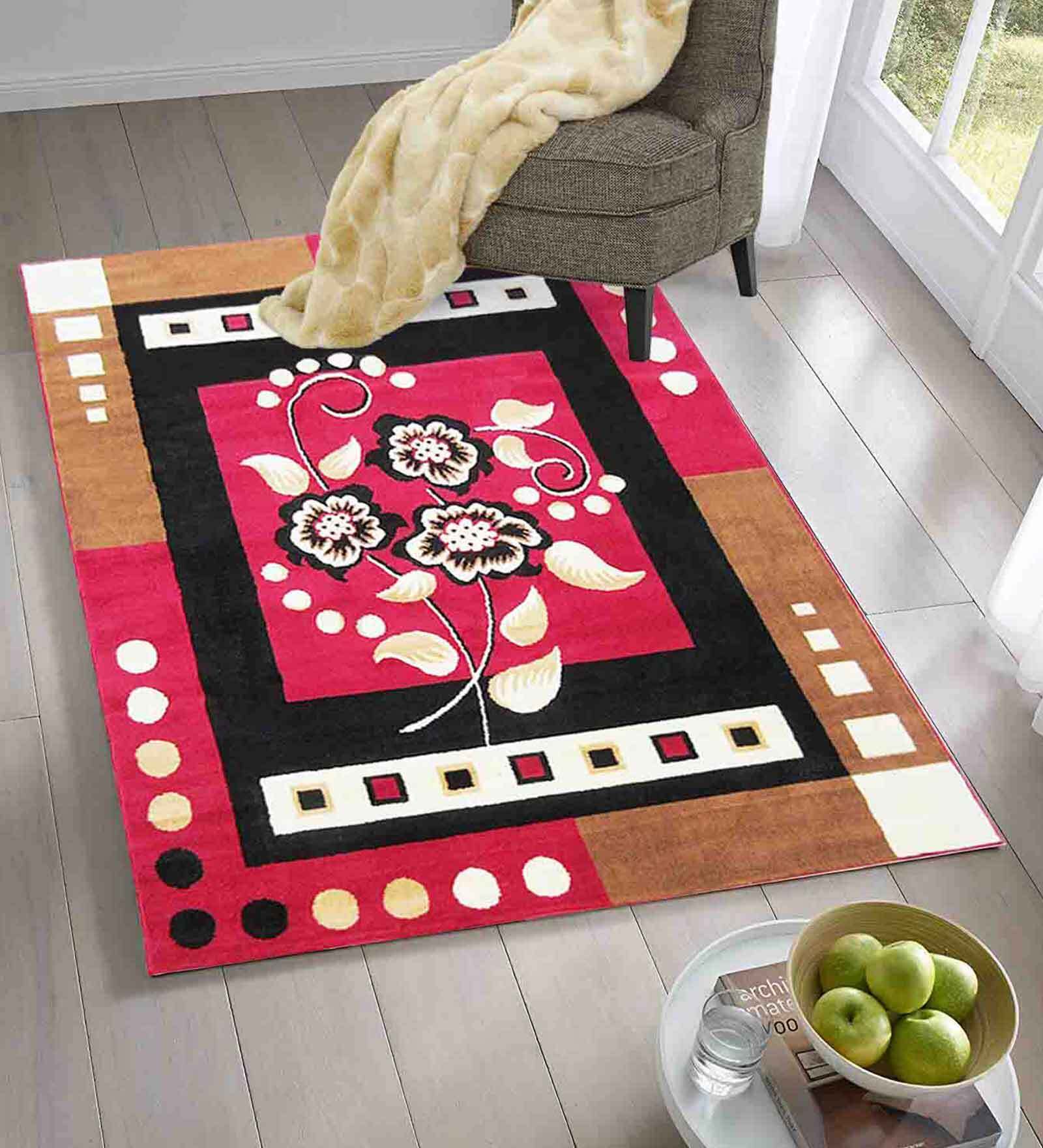 Buy Pink Floral Acrylic 8 ft x 10 ft Machine Made Carpet at 26% OFF by ...
