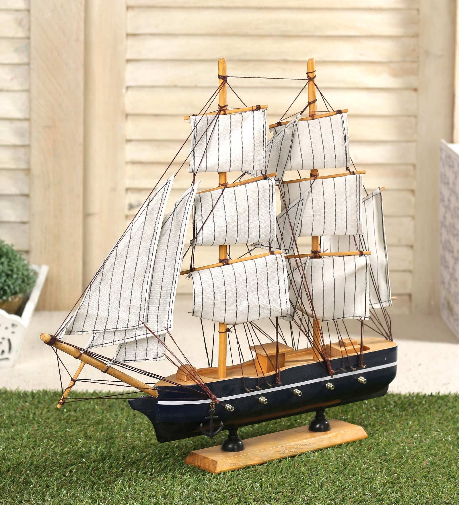 Buy Brown And White Wood Sailing Ship By Exim Decor Online - Ship ...