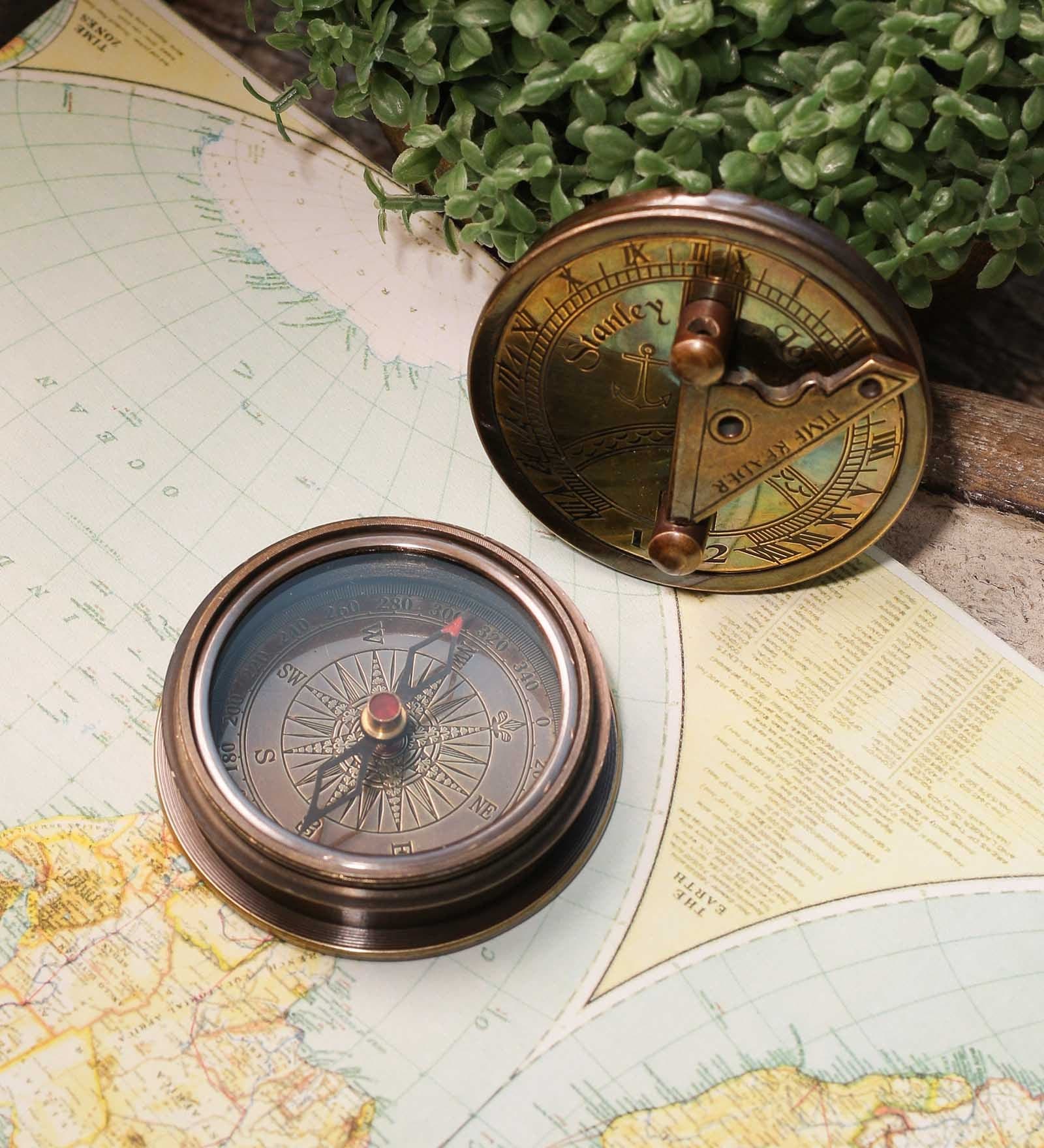 Buy Brown Brass Stanley London Compass With Sundial (Antique Finish) by ...