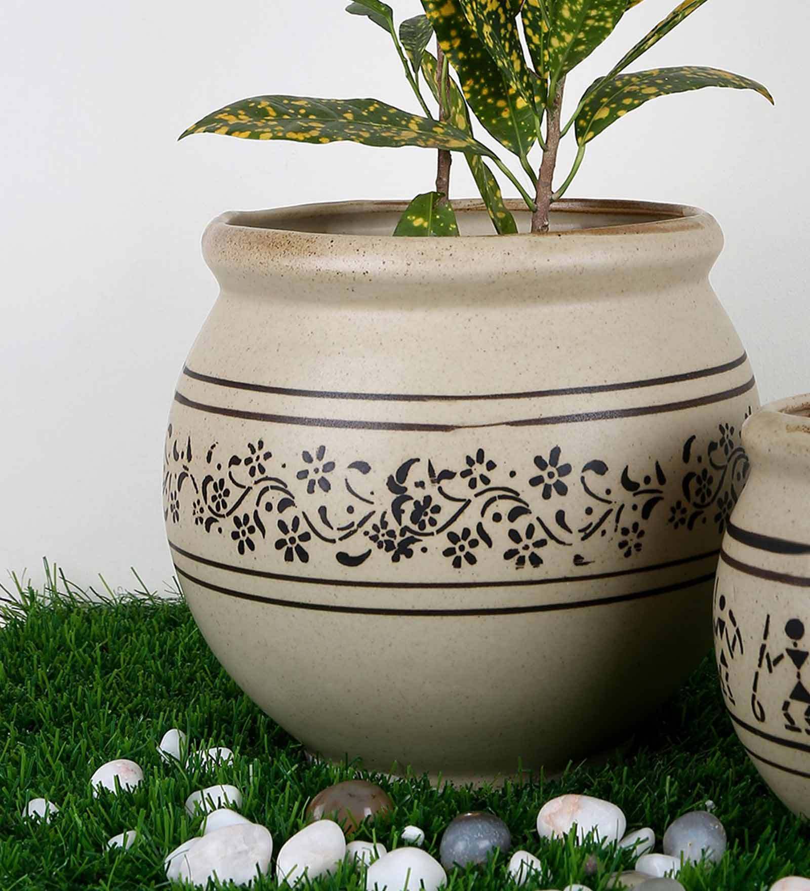Buy Brown Ceramic Gandah with Mat Print Medium Planter at 43% OFF by ...