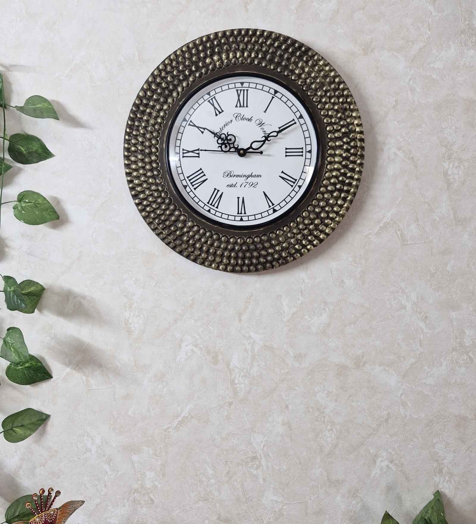 Buy Brown Colour Engineered Wood Distress Finish Dotted Wall Clock at ...