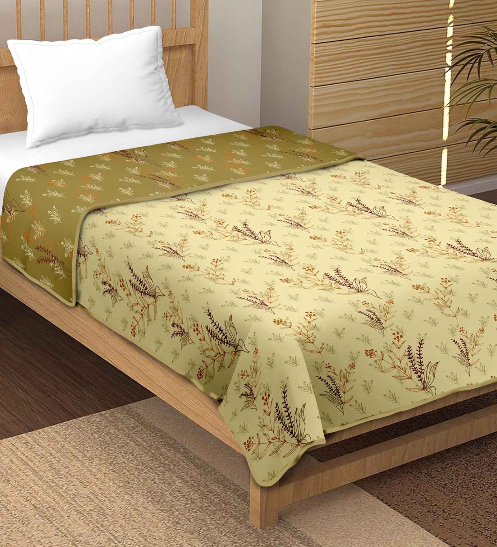 Buy Green Floral Cotton 150 GSM Single Bed Reversible Dohar at 79% OFF ...