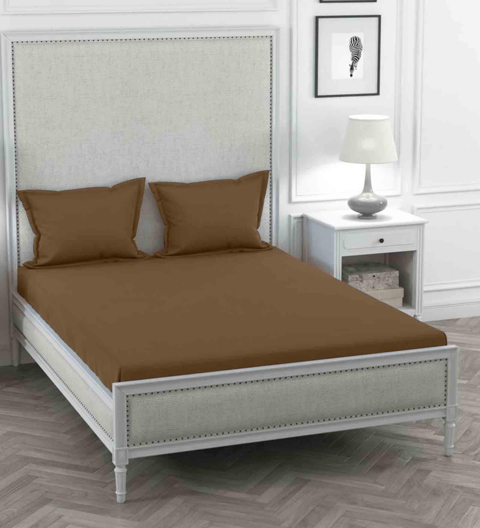 Buy Brown Solid 300 TC Cotton 1 Double Bedsheet with 2 Pillow Covers at ...