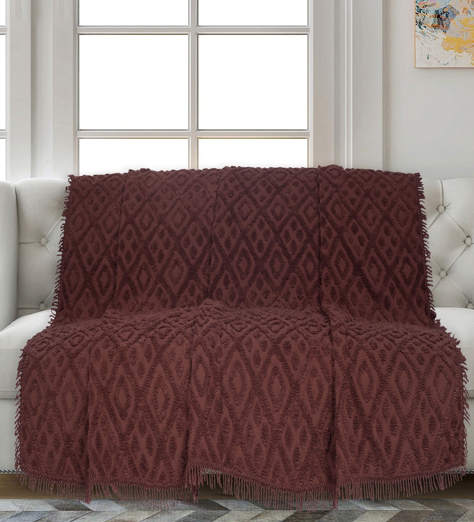Buy Brown Cotton Geometric 83x55 inch Machine Tufted Throw at 69% OFF ...