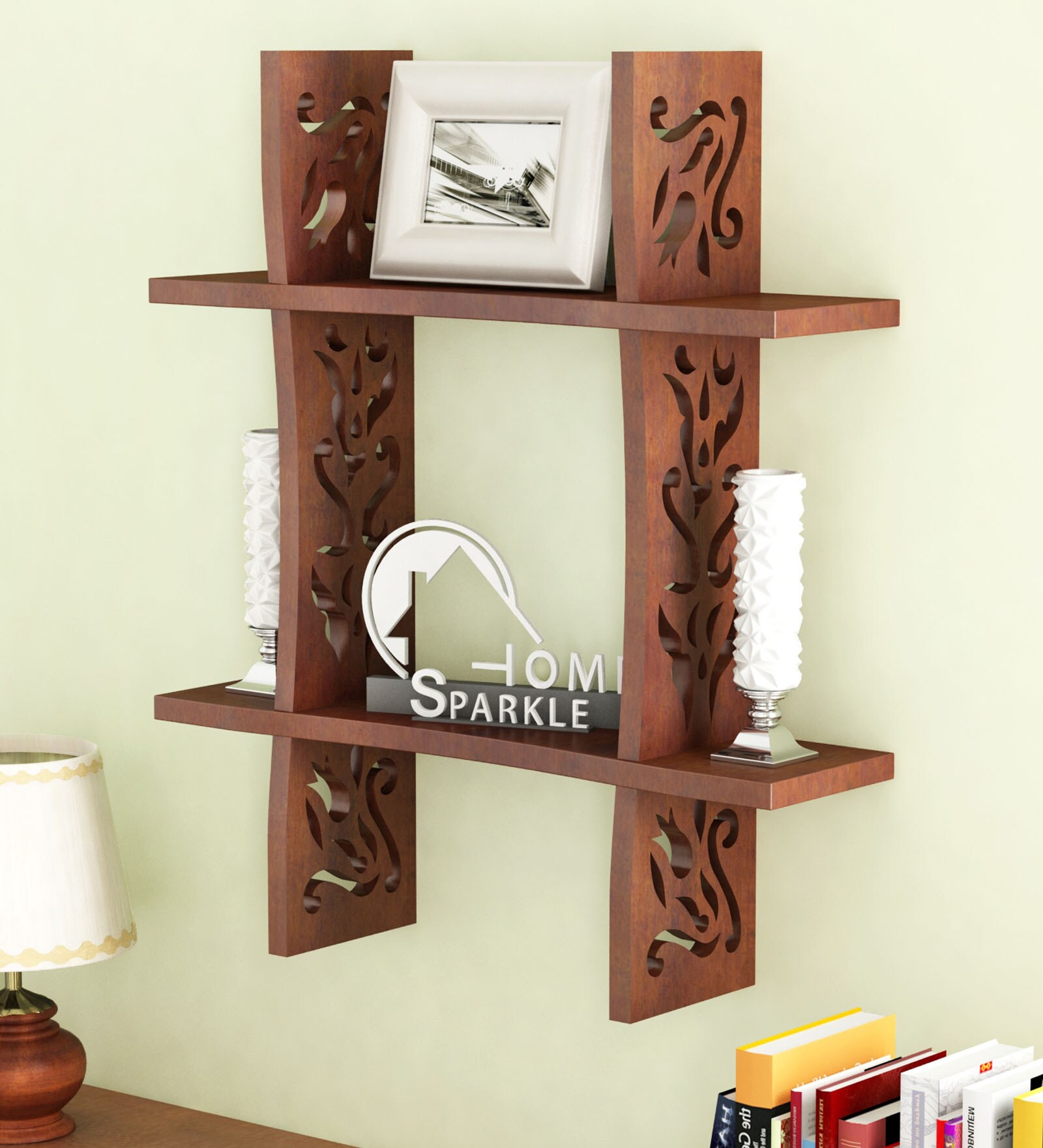 Buy Engineered Wood Plus Shaped Wall Shelf in Brown Colour by Home ...