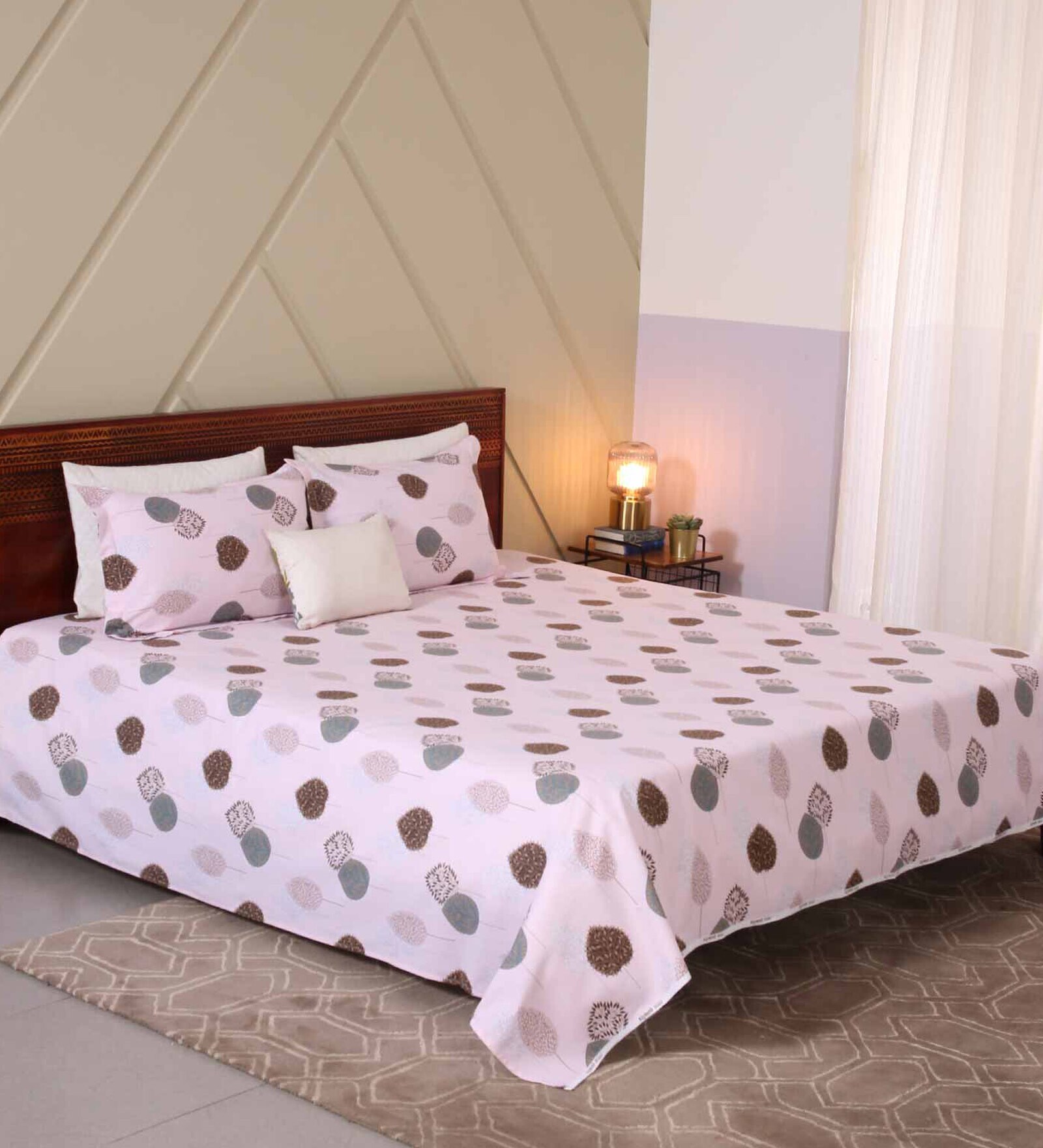 Buy Brown Floral 120 TC Cotton King Sized Bed Sheets with 2 Pillow ...