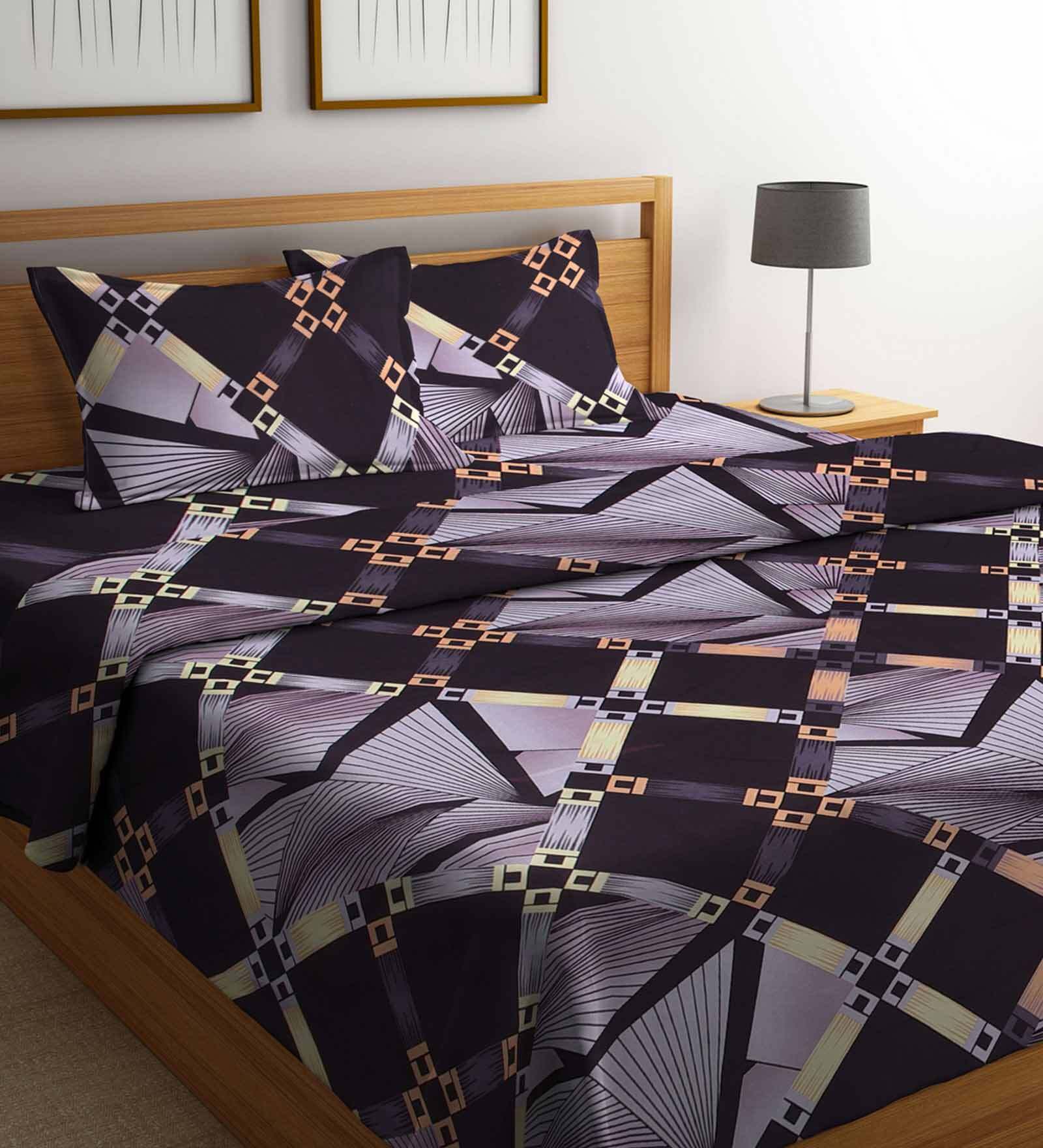 Buy Brown Abstract 300 TC Polyester 4 Pieces Bedding Set by Arrabi at ...