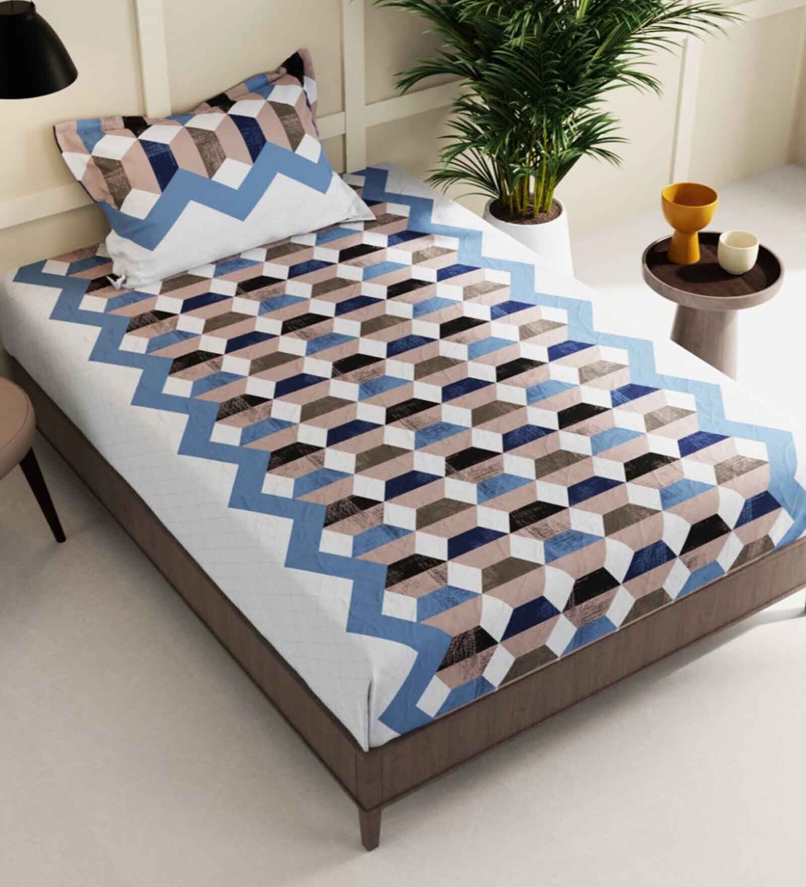 Buy Multicolor Abstract 152 TC Microfiber Single Bed Sized Bed Sheets ...
