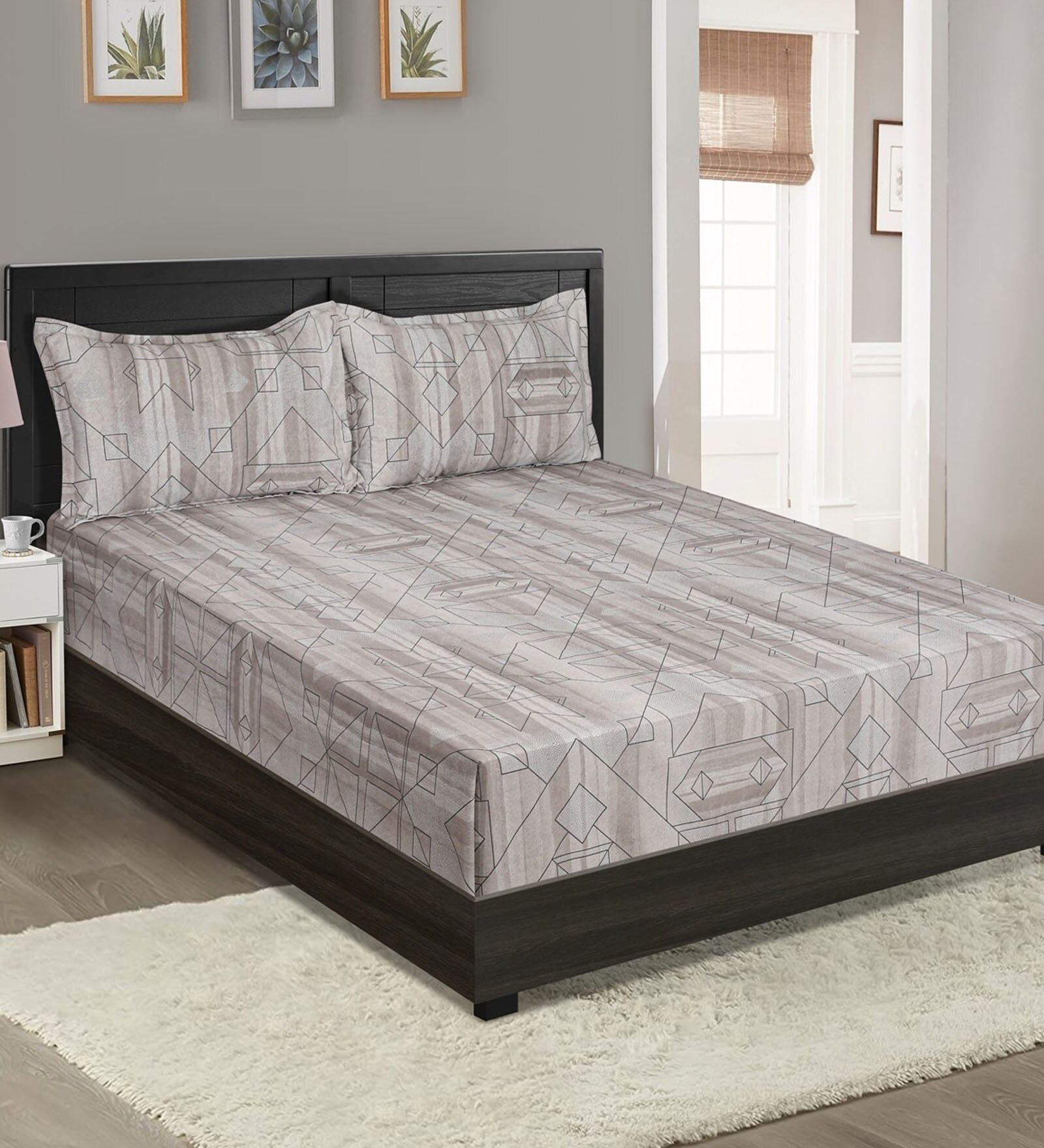Buy Brown Geometric design 210 TC Cotton Extra Large Double Bedsheet ...