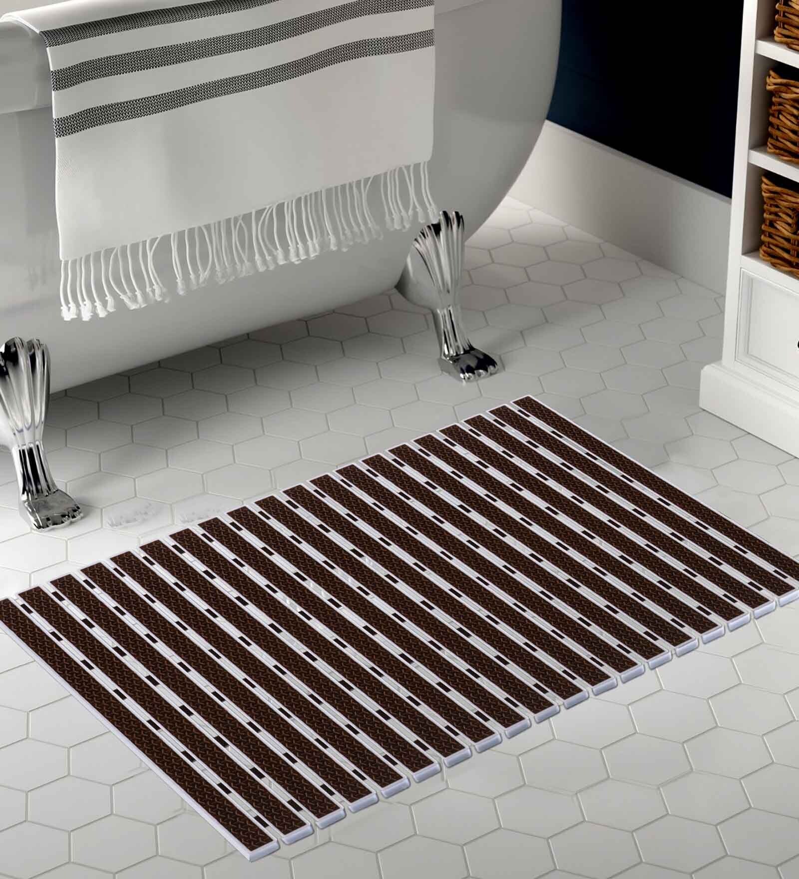 Buy Brown Geometric PVC 28x16 Inches Antiskid Shower Bath Mat at 31% ...