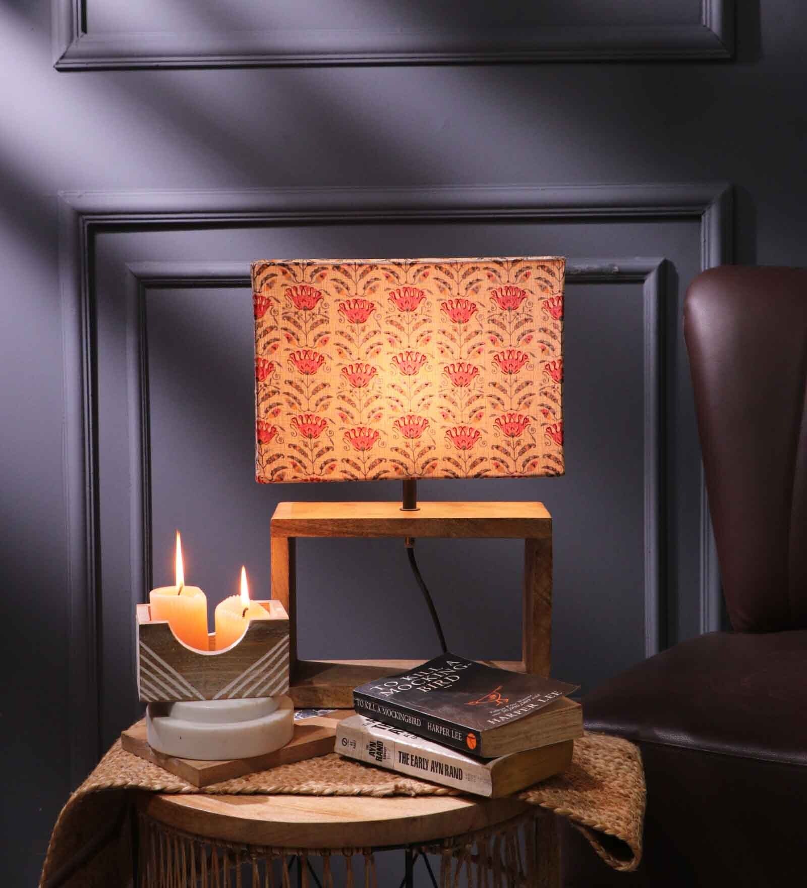 Buy Rectangular E27 Holder Wooden Base Table Lamp (Brown Base) with ...