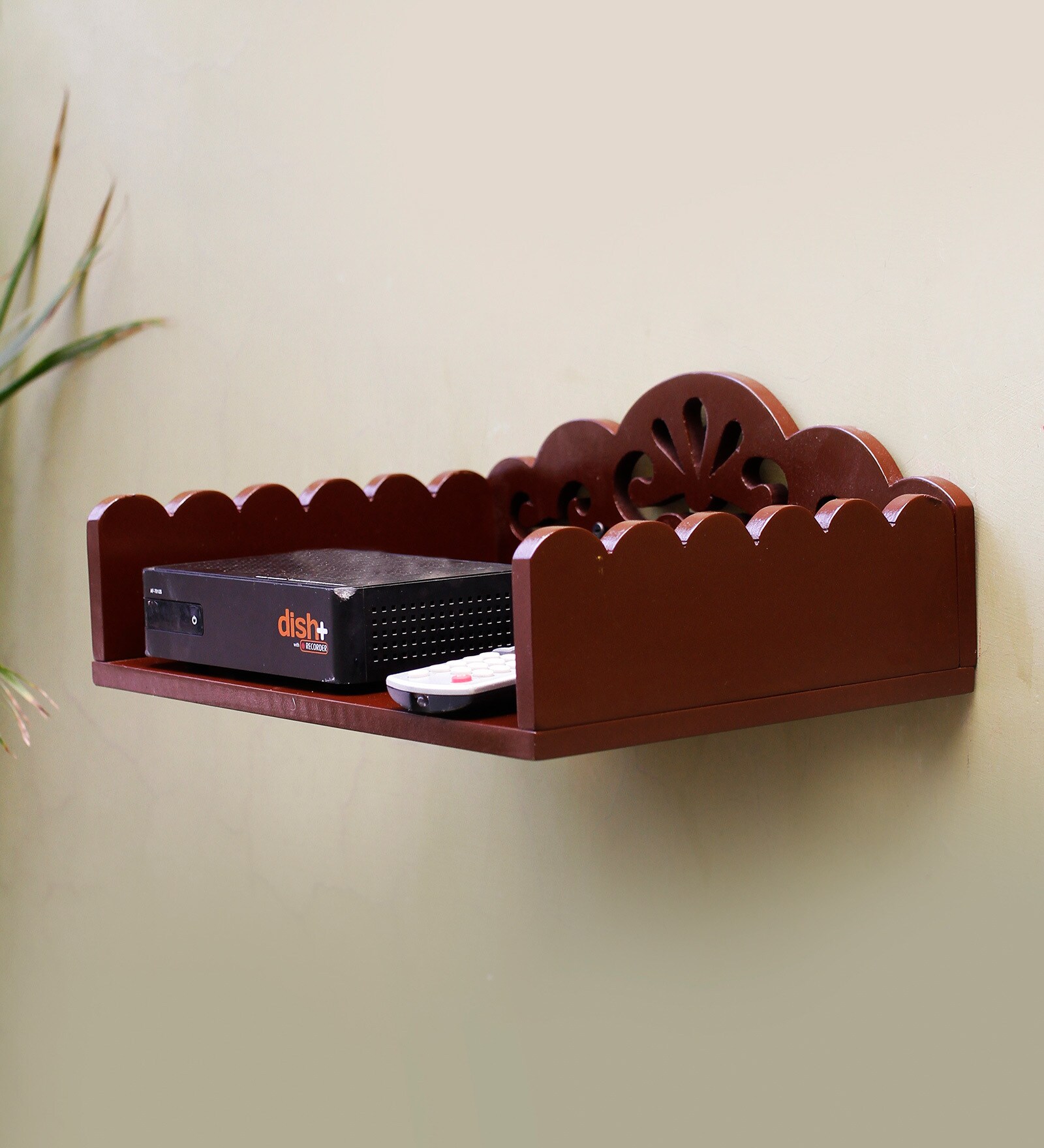 Buy Engineered Wood Wall Mounted Set Top Box Holder in Brown Colour by ...