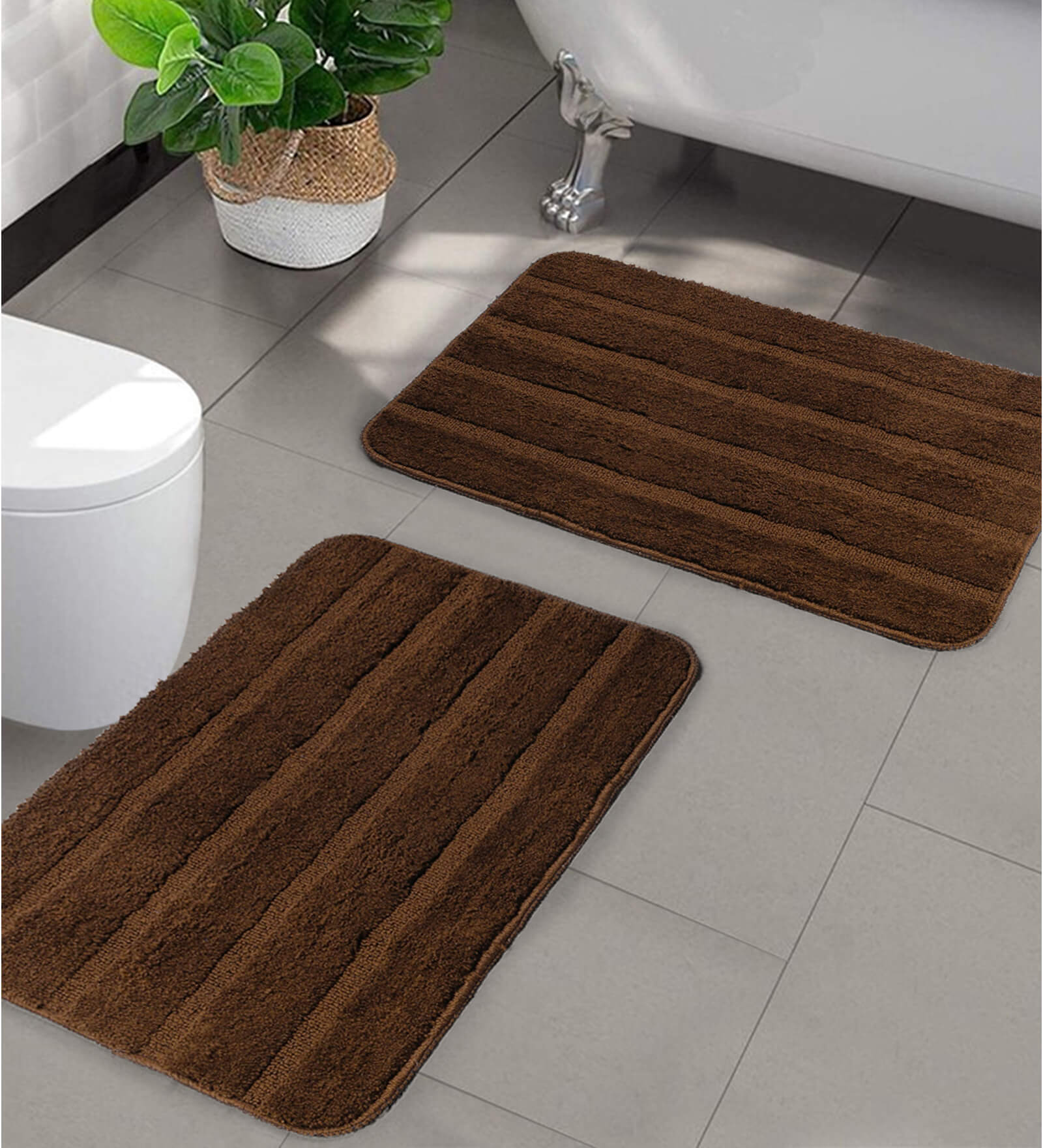 Buy Brown Microfibre Plain Solid 32X20 Inches Antiskid Bath Mat (Set of ...
