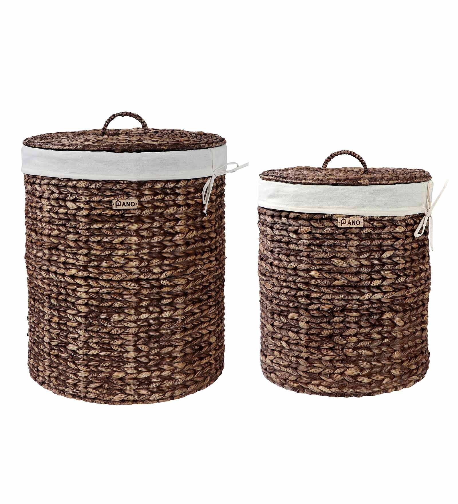 Buy Brown Natural Grass 52 Ltr (2Pcs) Storage Basket with Lid at 10% ...