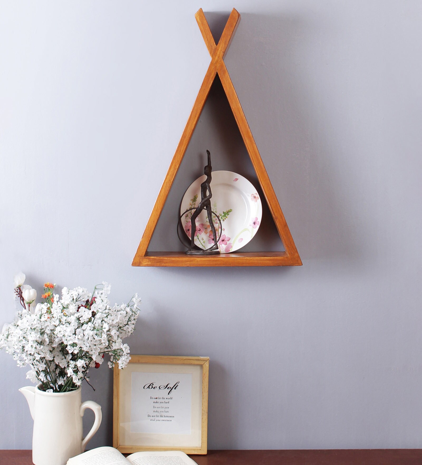 Buy Solid Wood Triangle Wall Shelf in Brown Colour by Deck Of Wall at ...