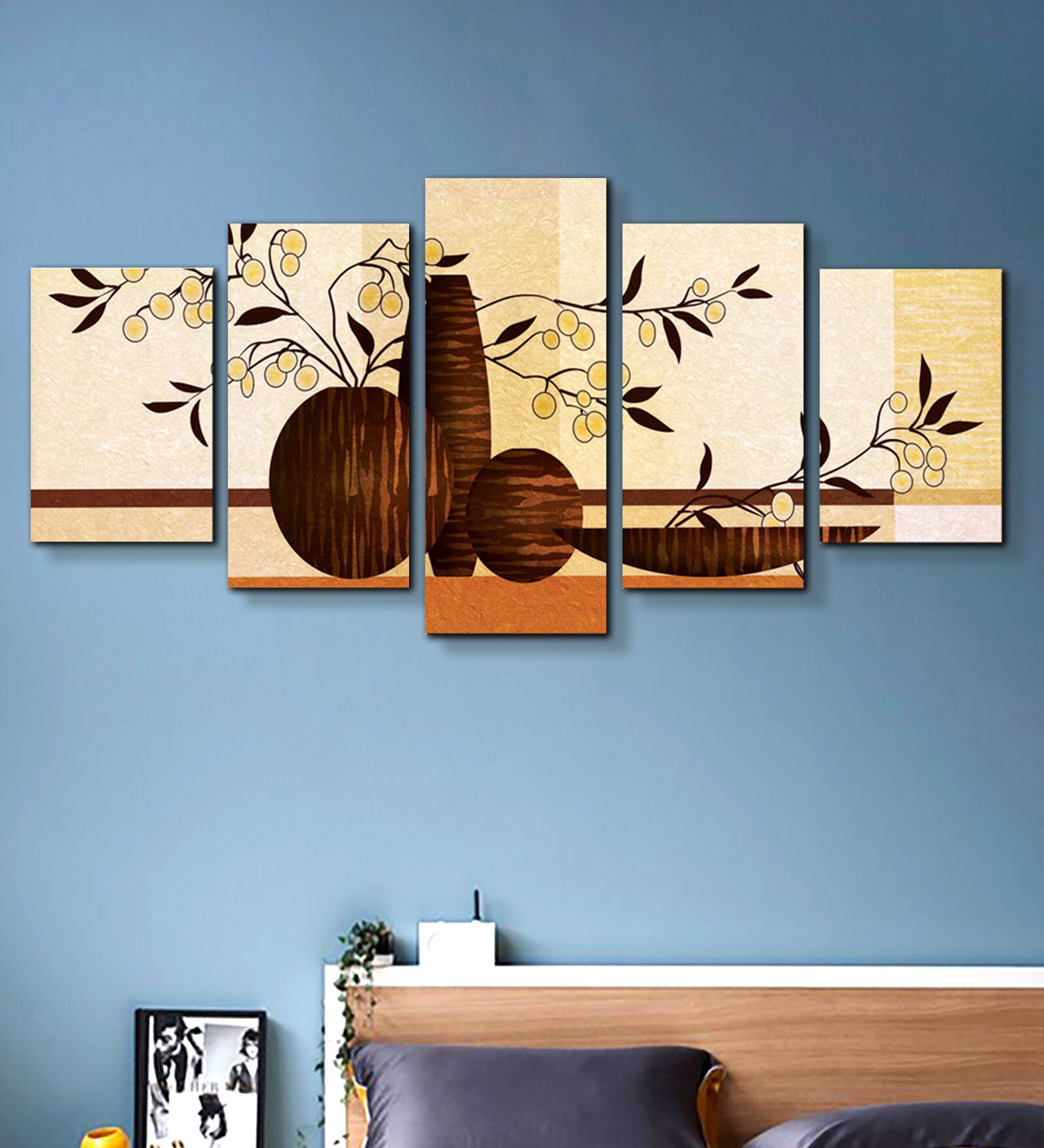 Buy Brown Pinewood Printed Floral -Set of 5 Art Panels By Gallery99 at ...
