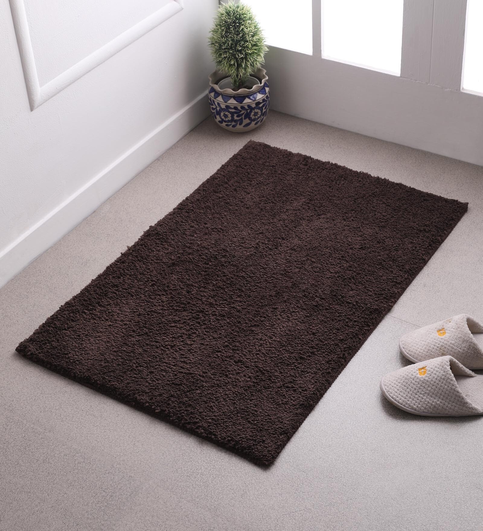 Buy Manhattan Brown Polyester Solid Pattern 2 x 3 Feet AntiSkid Door ...