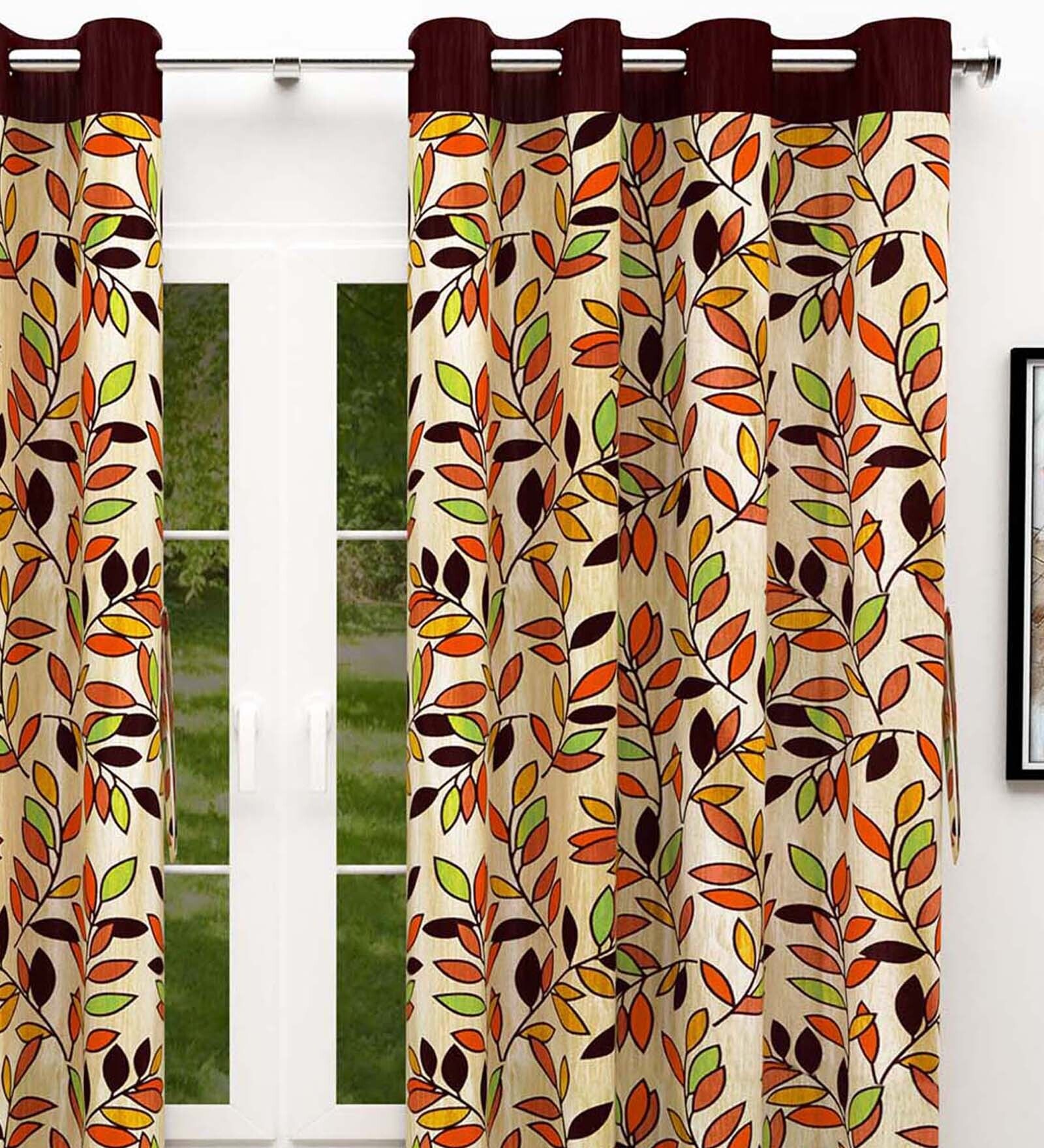 Buy Multicolor Floral Polyester 5 Ft Semisheer Eyelet Window Curtains ...