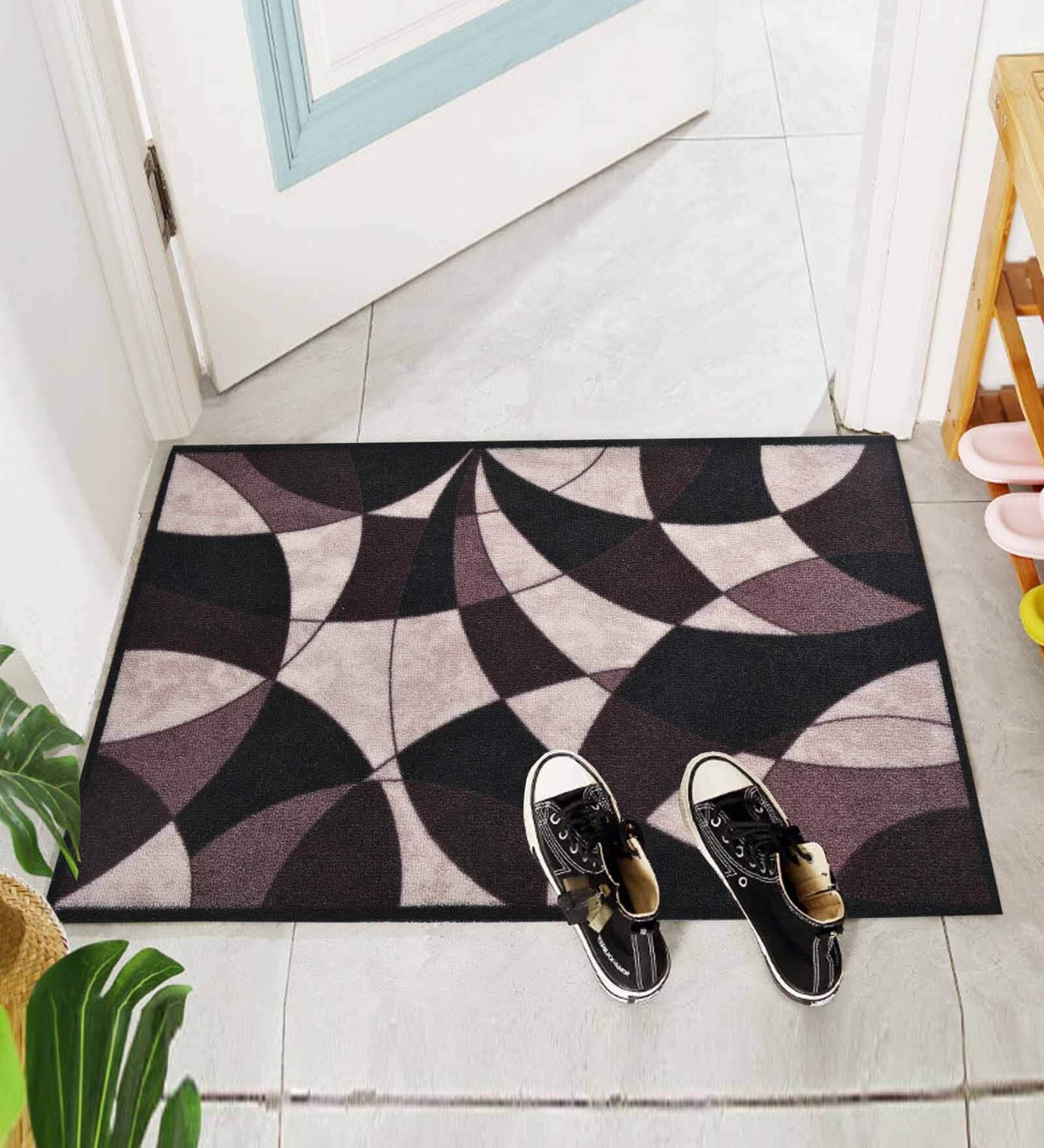 Buy Brown Polyester Geometric 30X18 Inches Antiskid Doormat by Lehar ...