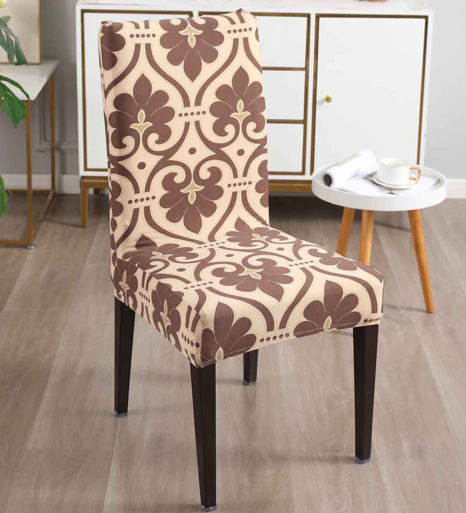 Buy Brown Polyester Traditional Stretchable Chair Covers (Pack of 2) at ...