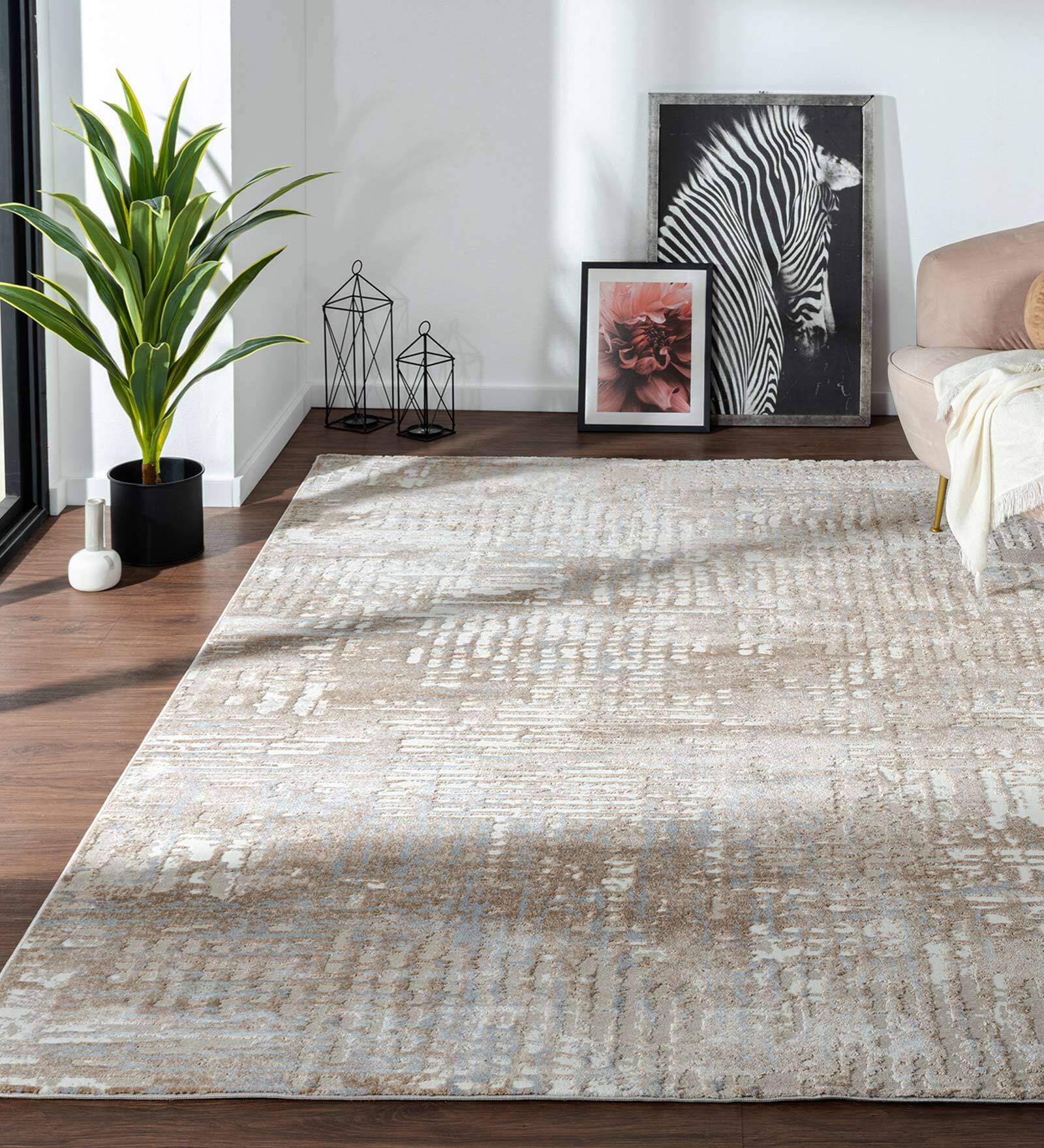 Buy Brown Abstract Polypropylene 4 ft x 6 ft Machine Made Carpet by ...