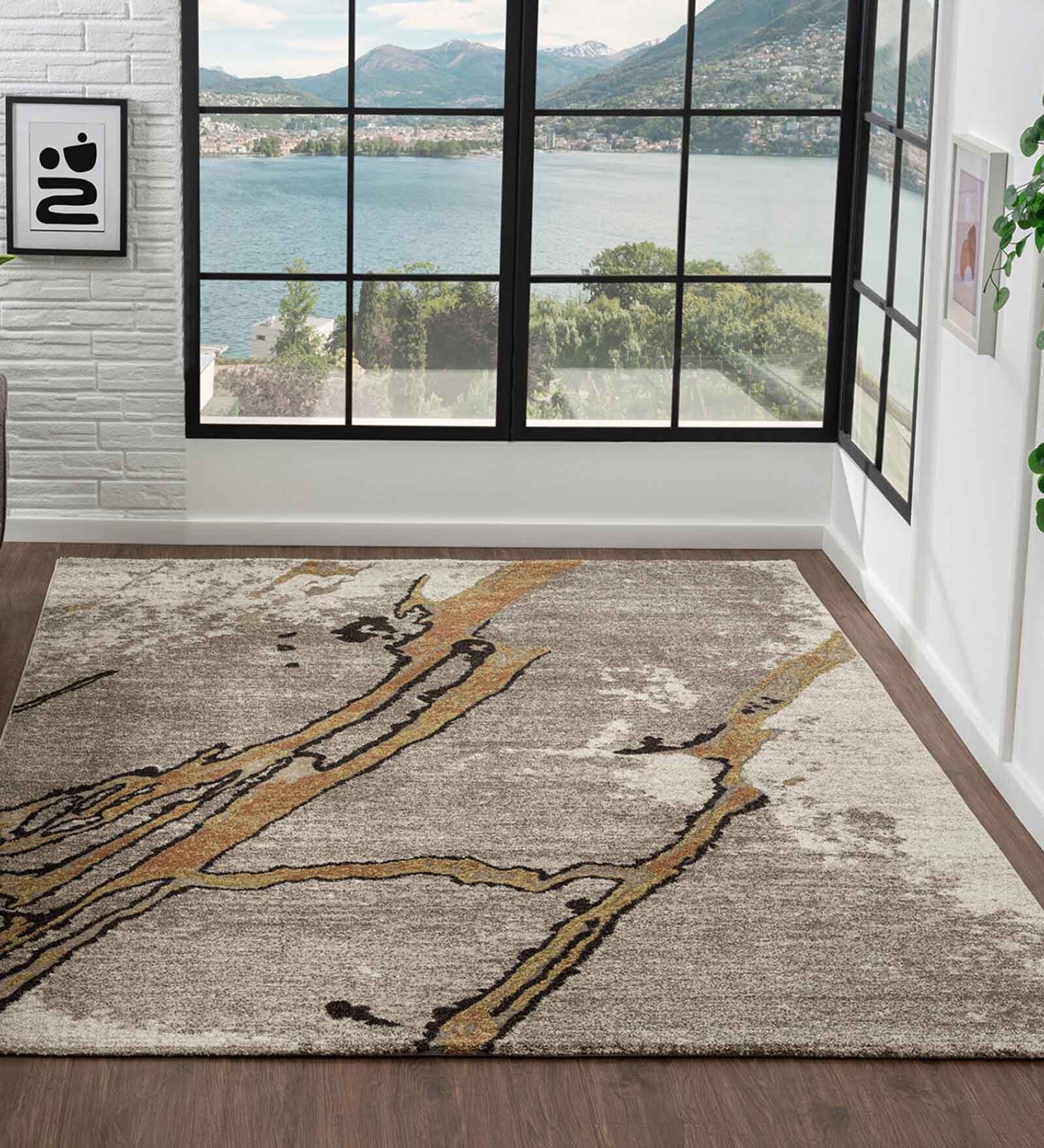 Buy Brown Abstract Polypropylene 4 ft x 6 ft Machine Made Carpet by ...