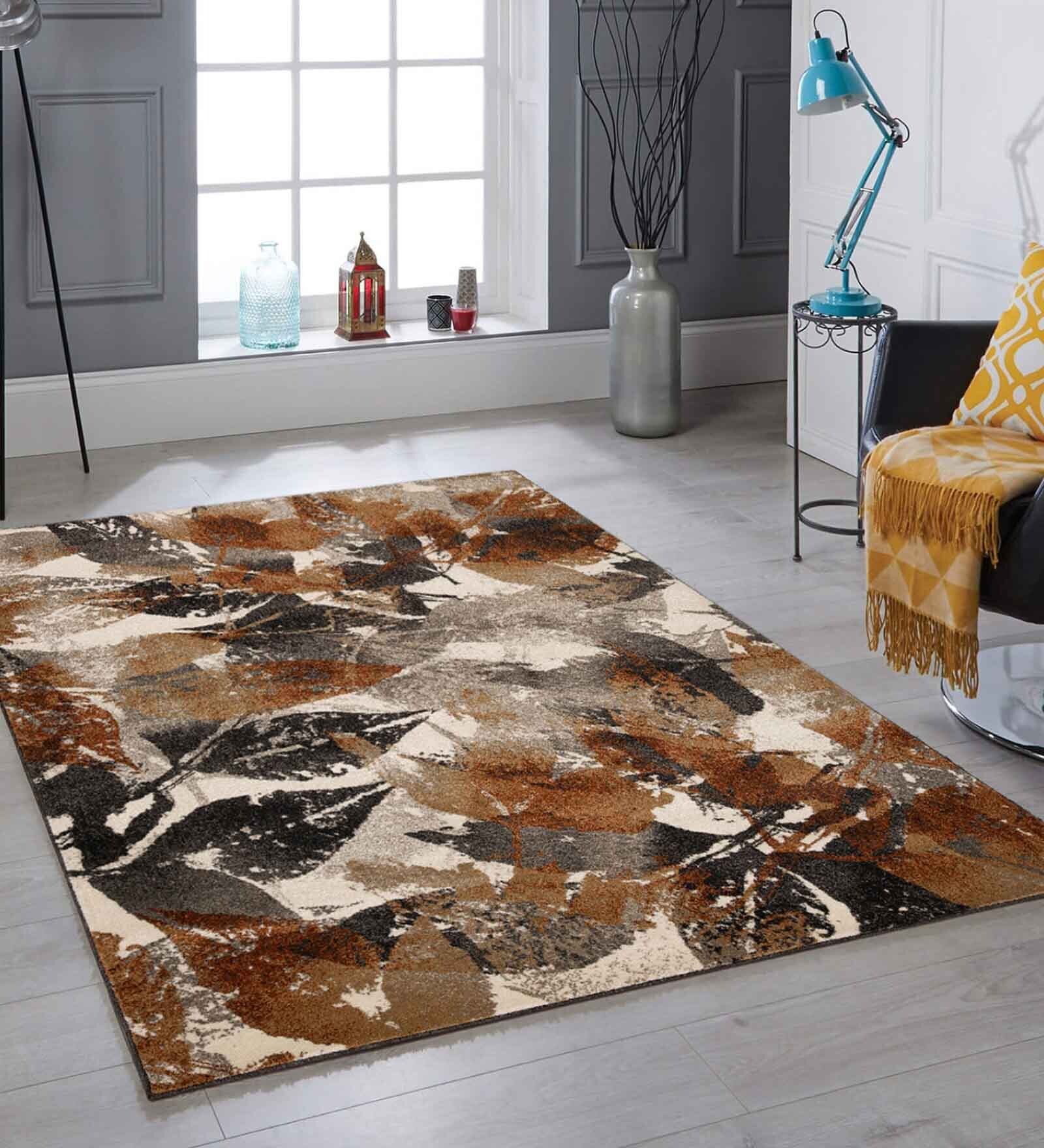 Buy Brown Polypropylene Floral 4 x 6 Feet Machine Made Carpet by ...